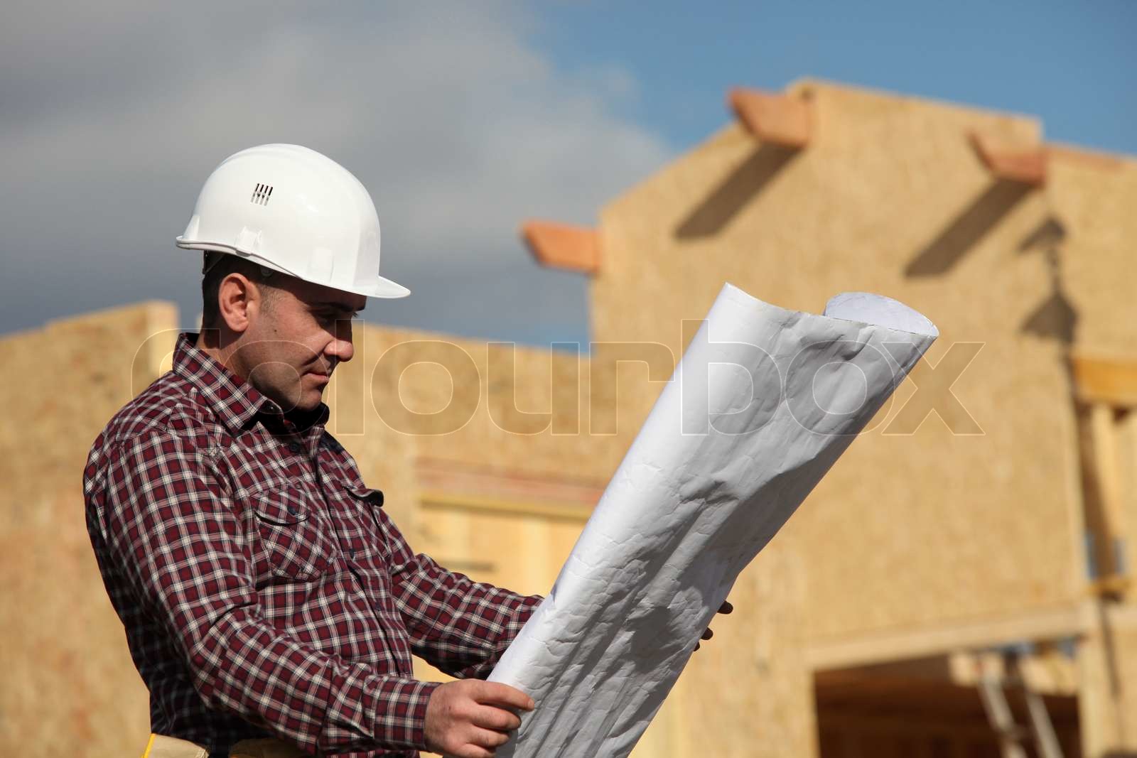 Construction worker looking at a drawing | Stock image | Colourbox