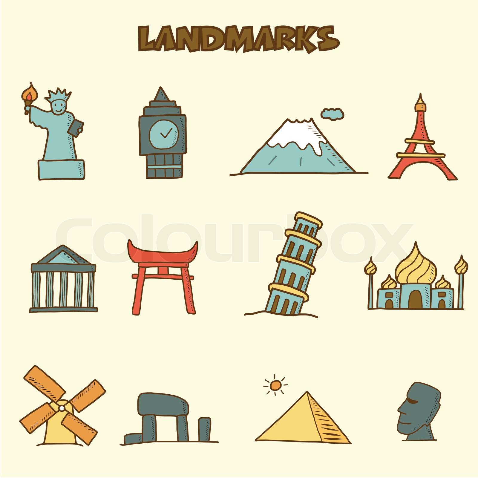 landmarks doodle icons | Stock vector | Colourbox