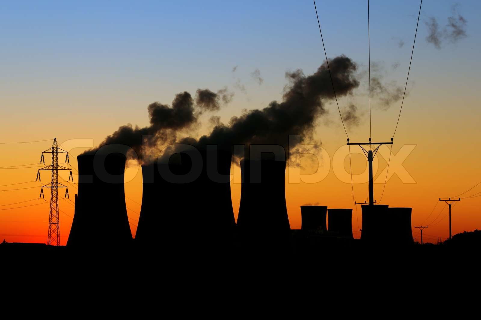 Nuclear power plant during sunset | Stock image | Colourbox