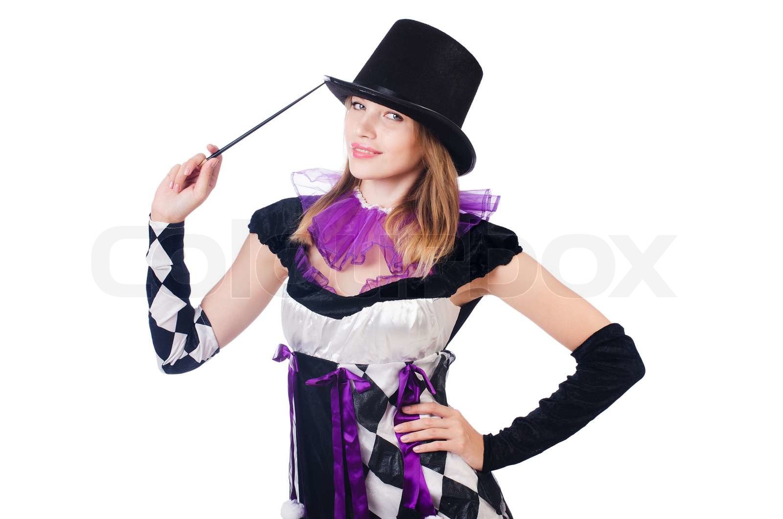 Frau Zauberer auf dem weißen isoliert | Stock Bild | Colourbox
