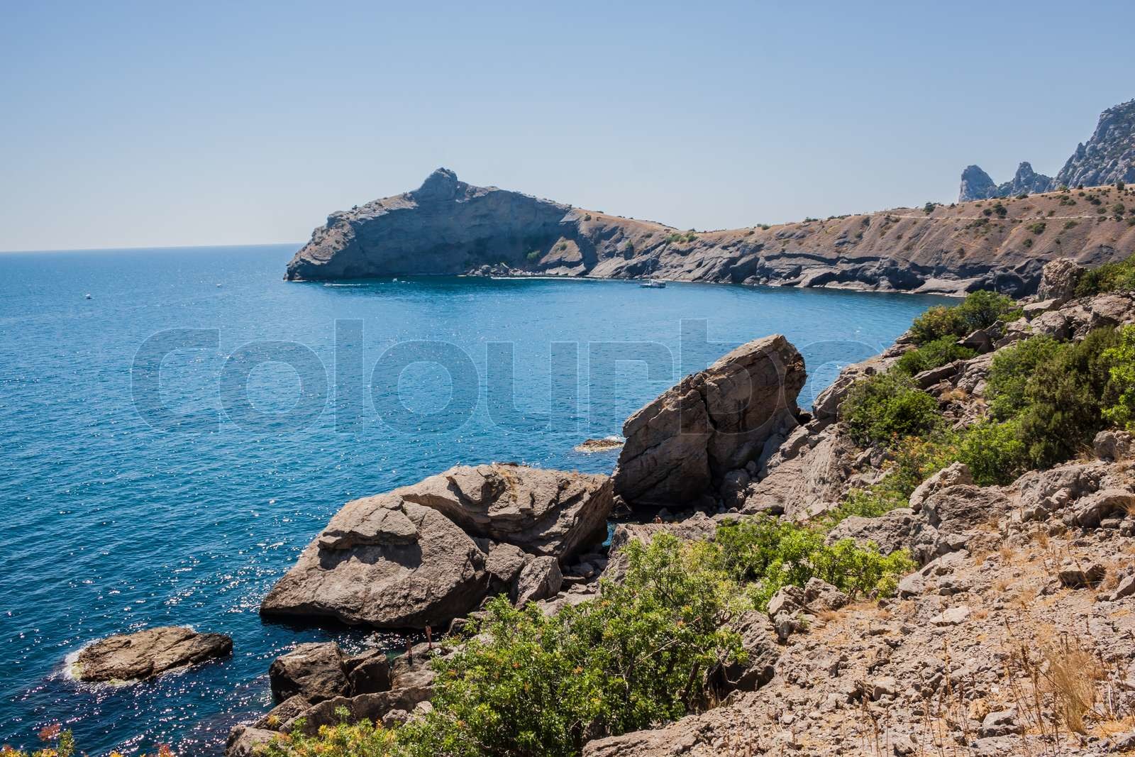 Summer view seacoast Sudak beach Black Sea, Ukraine | Stock image ...