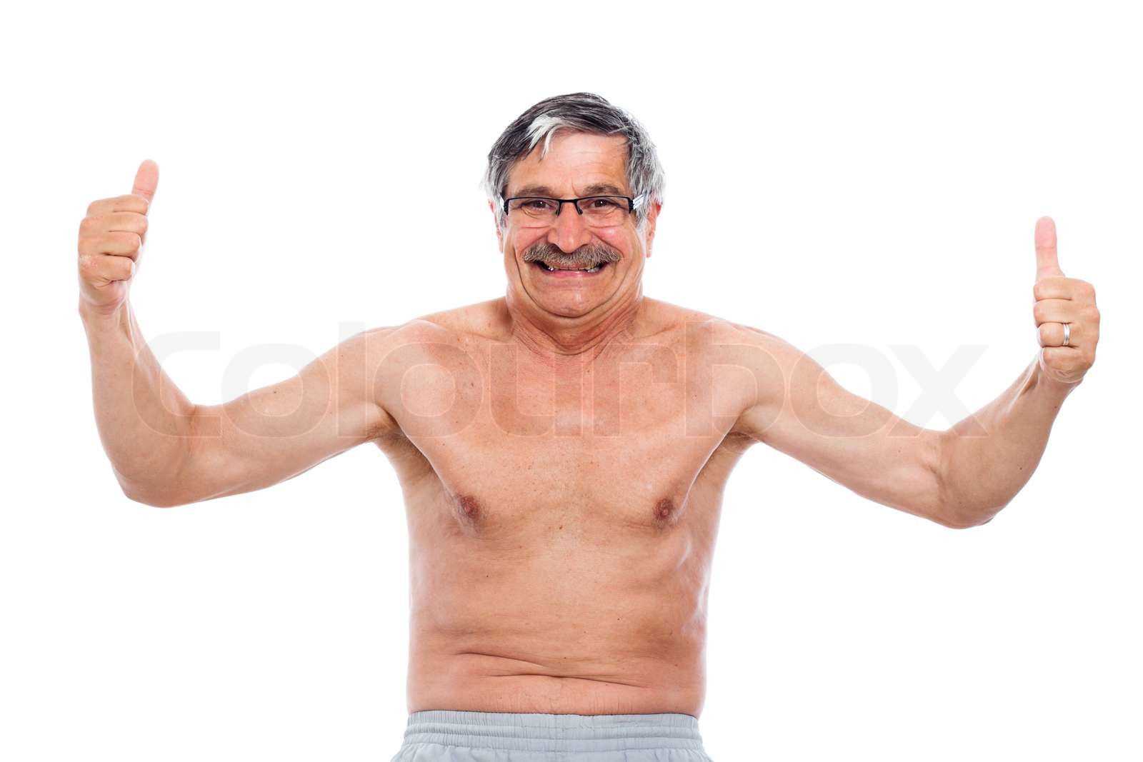 Glad senior mand viser sin krop | Stock foto | Colourbox