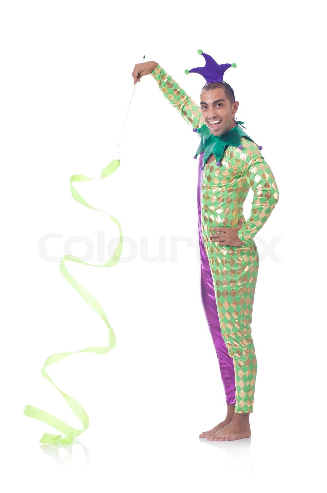 Clown with ribbon on white | Stock image | Colourbox