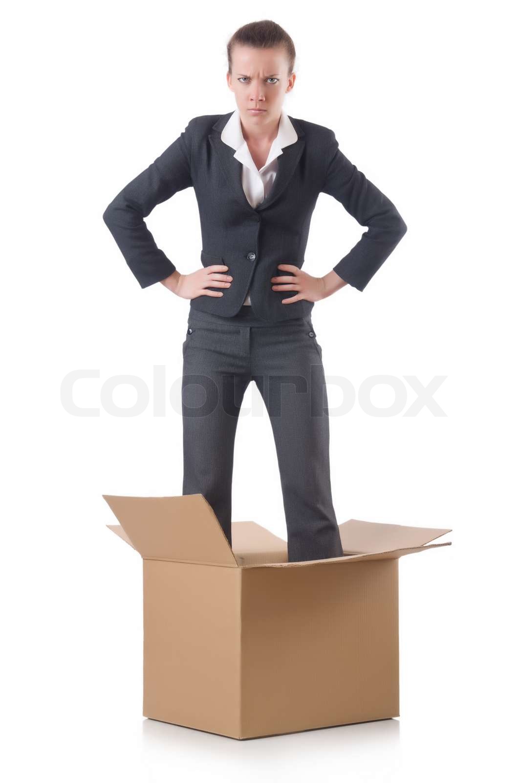 Woman with boxes on white | Stock image | Colourbox