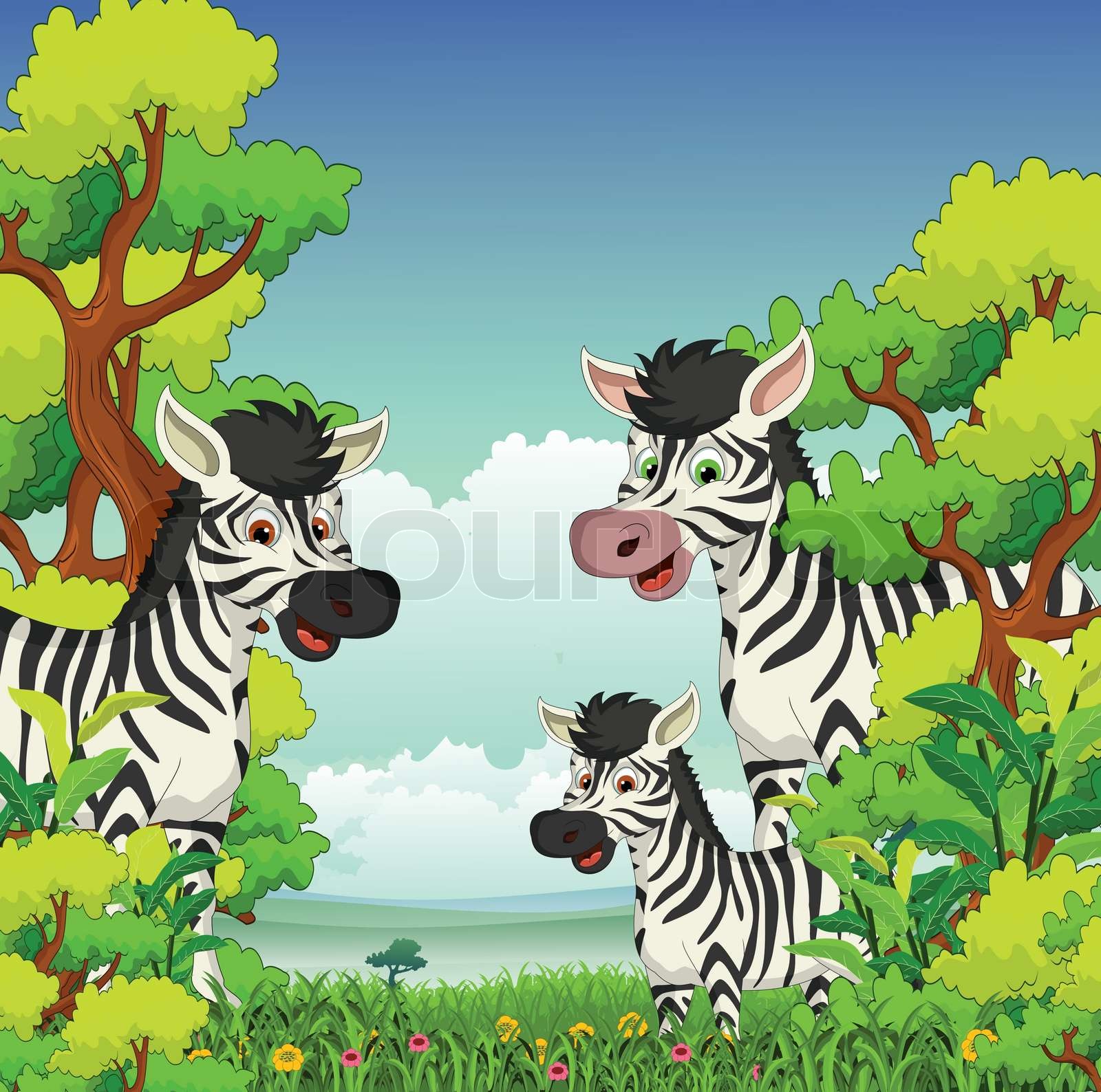 zebra cartoon in the jungle | Stock vector | Colourbox
