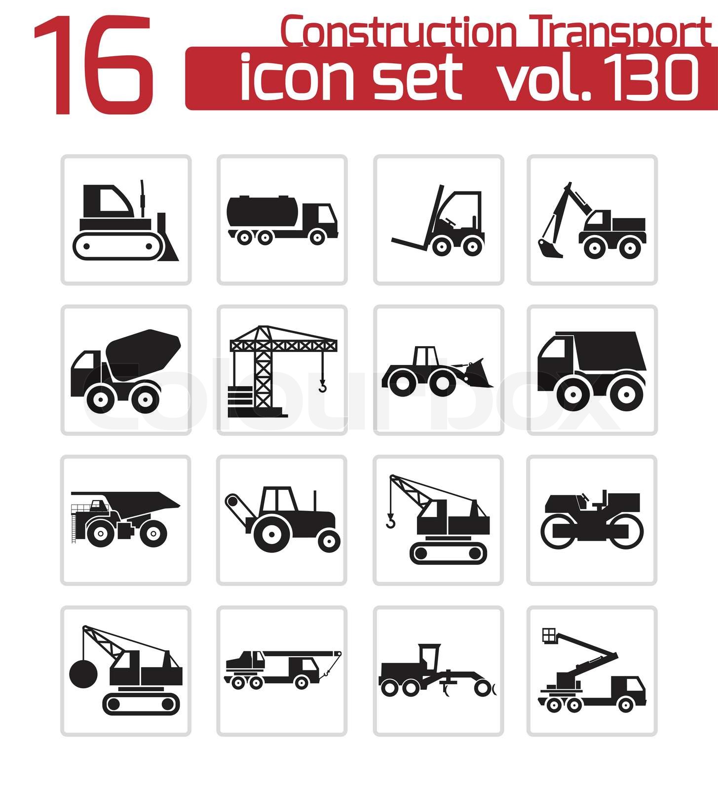 Vector schwarze Bau Transport Icons | Stock-Vektor | Colourbox