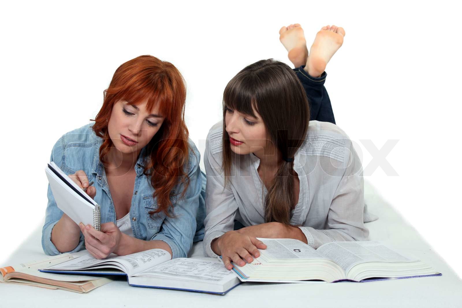 Two girls studying together | Stock image | Colourbox