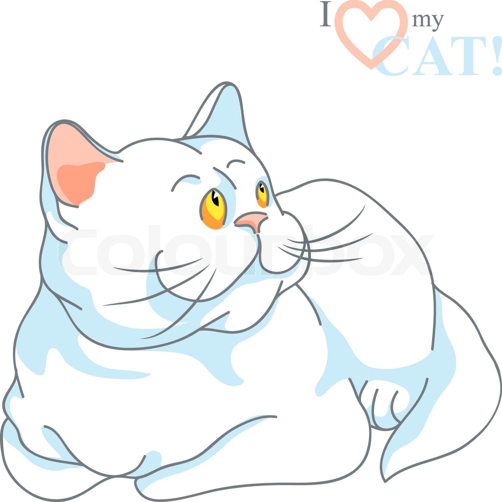 vektor sød hvid kat liggende | Stock vektor | Colourbox