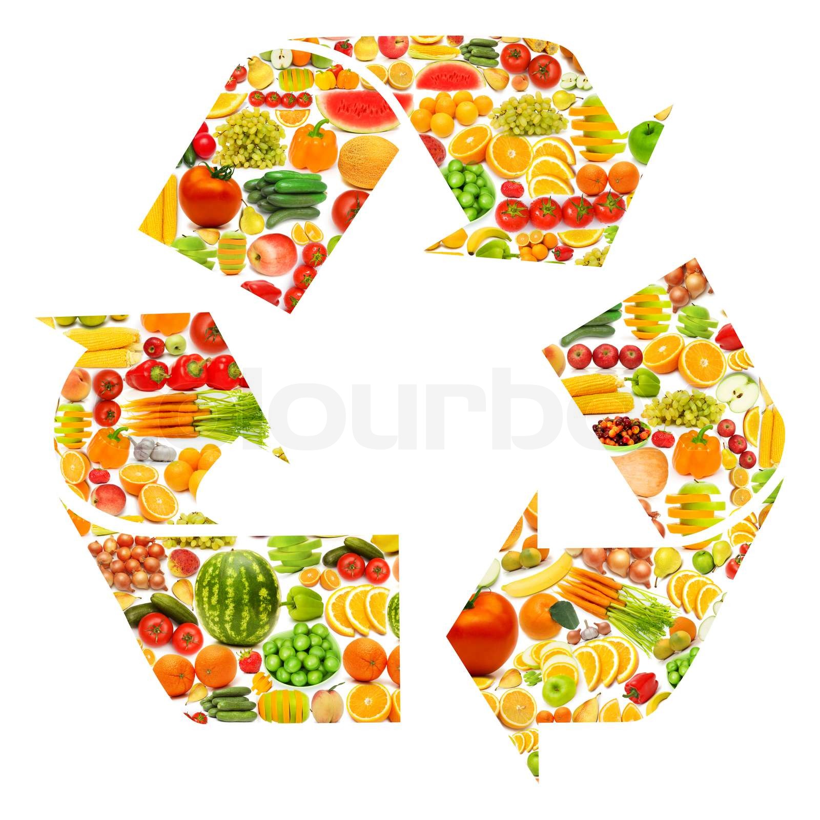 Genbrugssymbol lavet af forskellige frugter og grøntsager | Stock foto ...