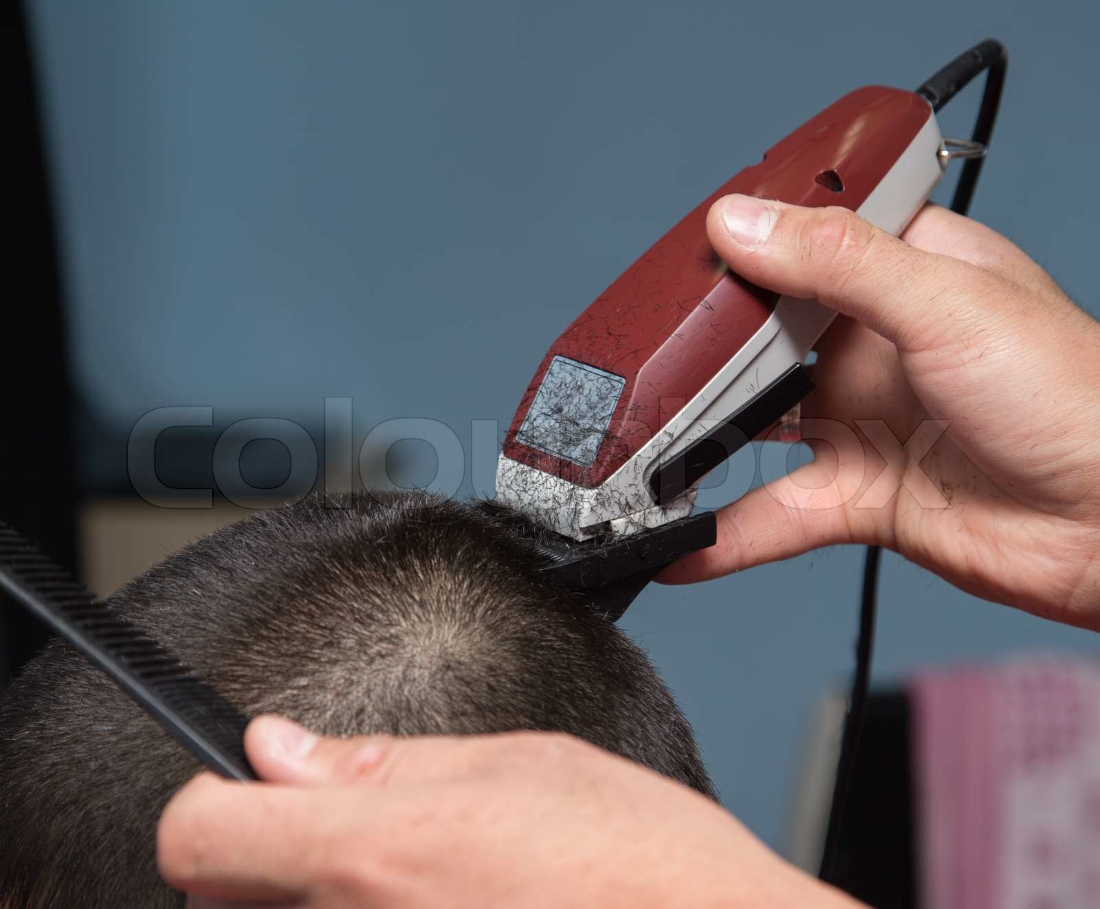 Men's haircut in the barber shop machine | Stock image | Colourbox