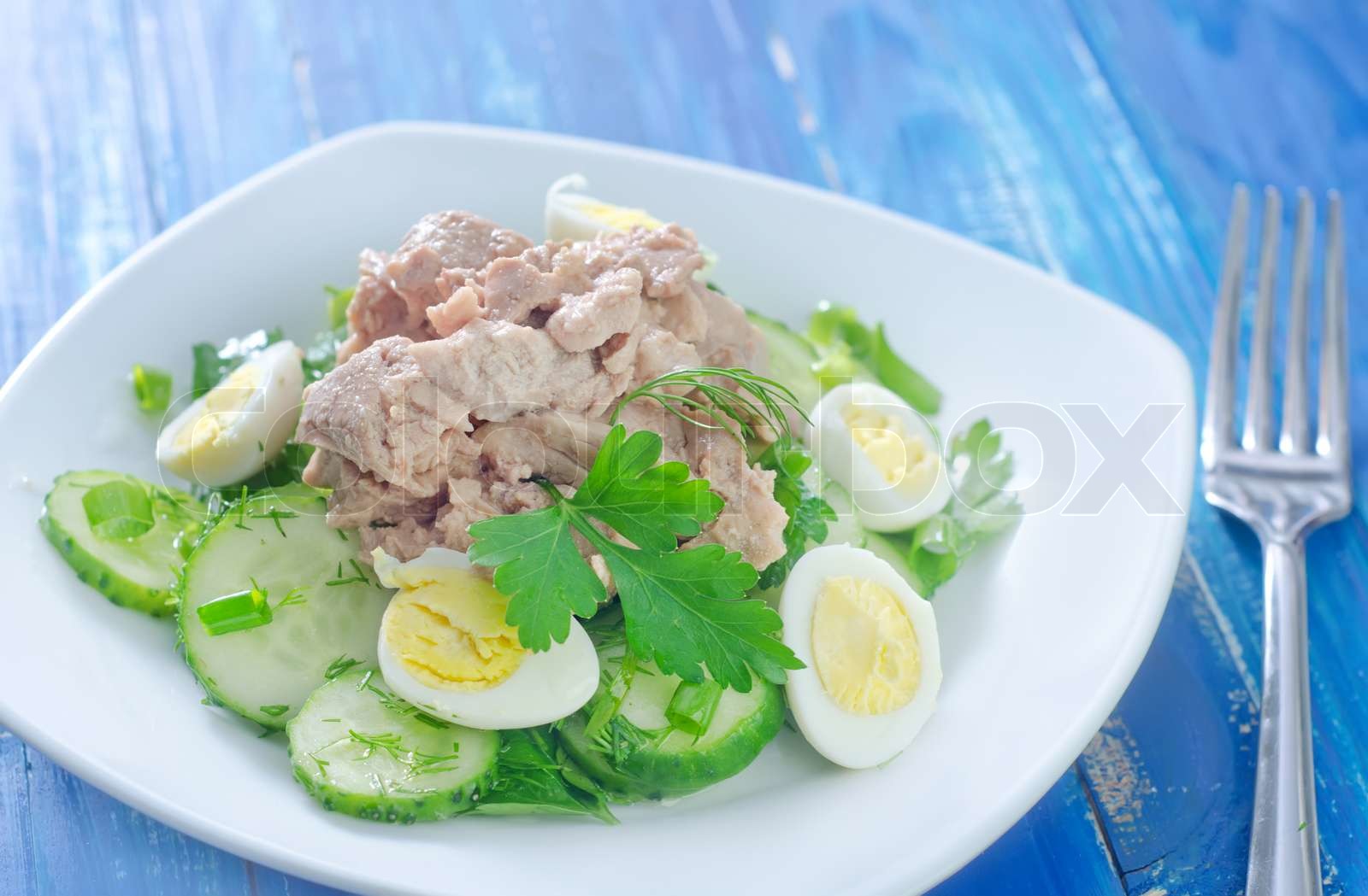 salad with cucumber and liver cod | Stock image | Colourbox