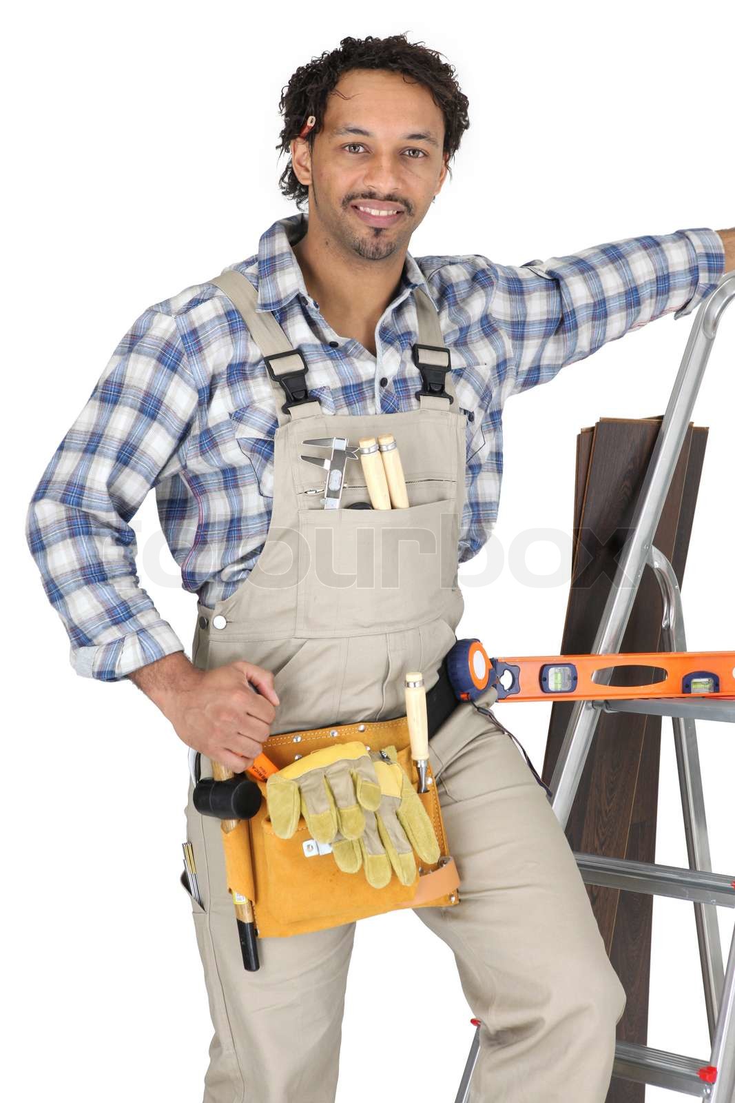 Carpenter wearing a toolbelt | Stock image | Colourbox