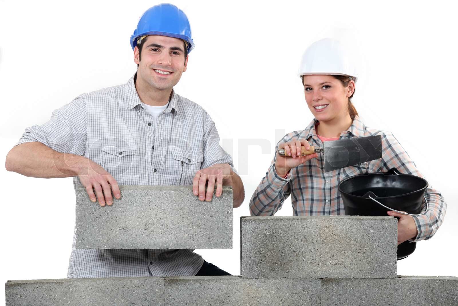 Young Mason And Female Helper Stock Image Colourbox