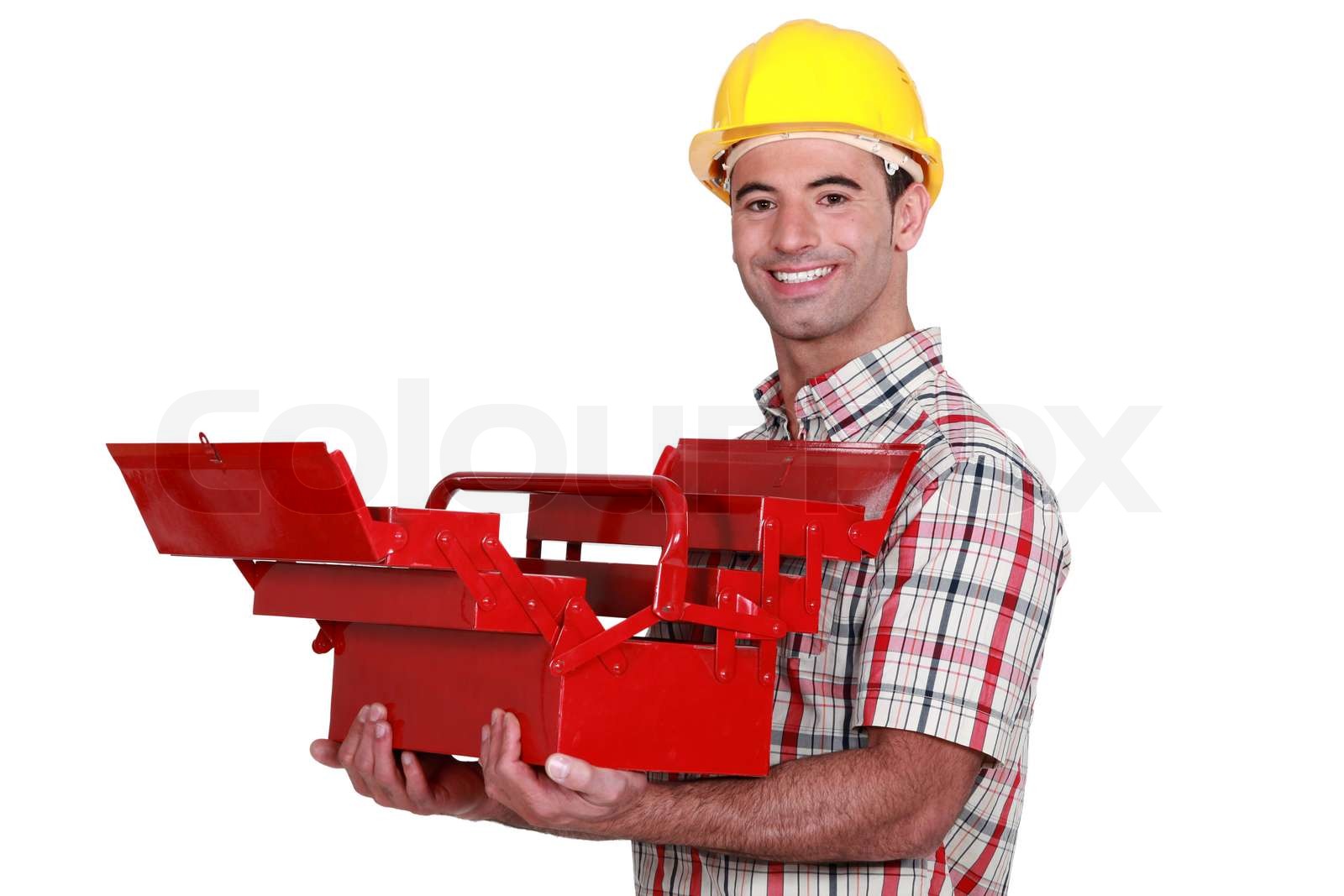 Worker with an open toolbox | Stock image | Colourbox