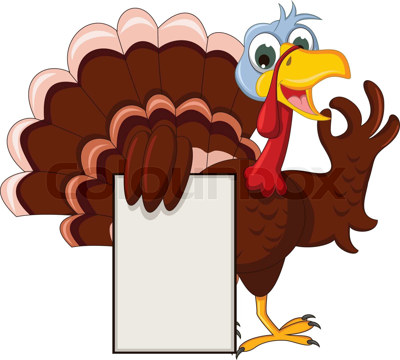 Funny Turkey Cartoon Posing with blank sign | Stock vector | Colourbox