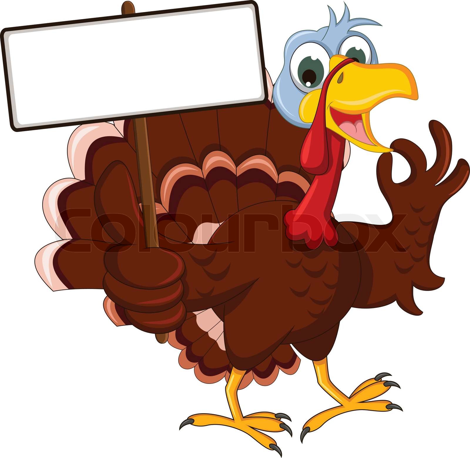 Funny Turkey Cartoon Posing with blank sign | Stock vector | Colourbox