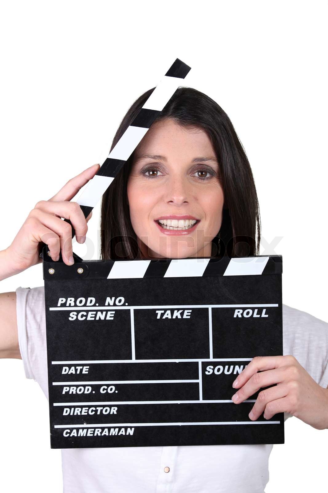 woman using movie clap | Stock image | Colourbox