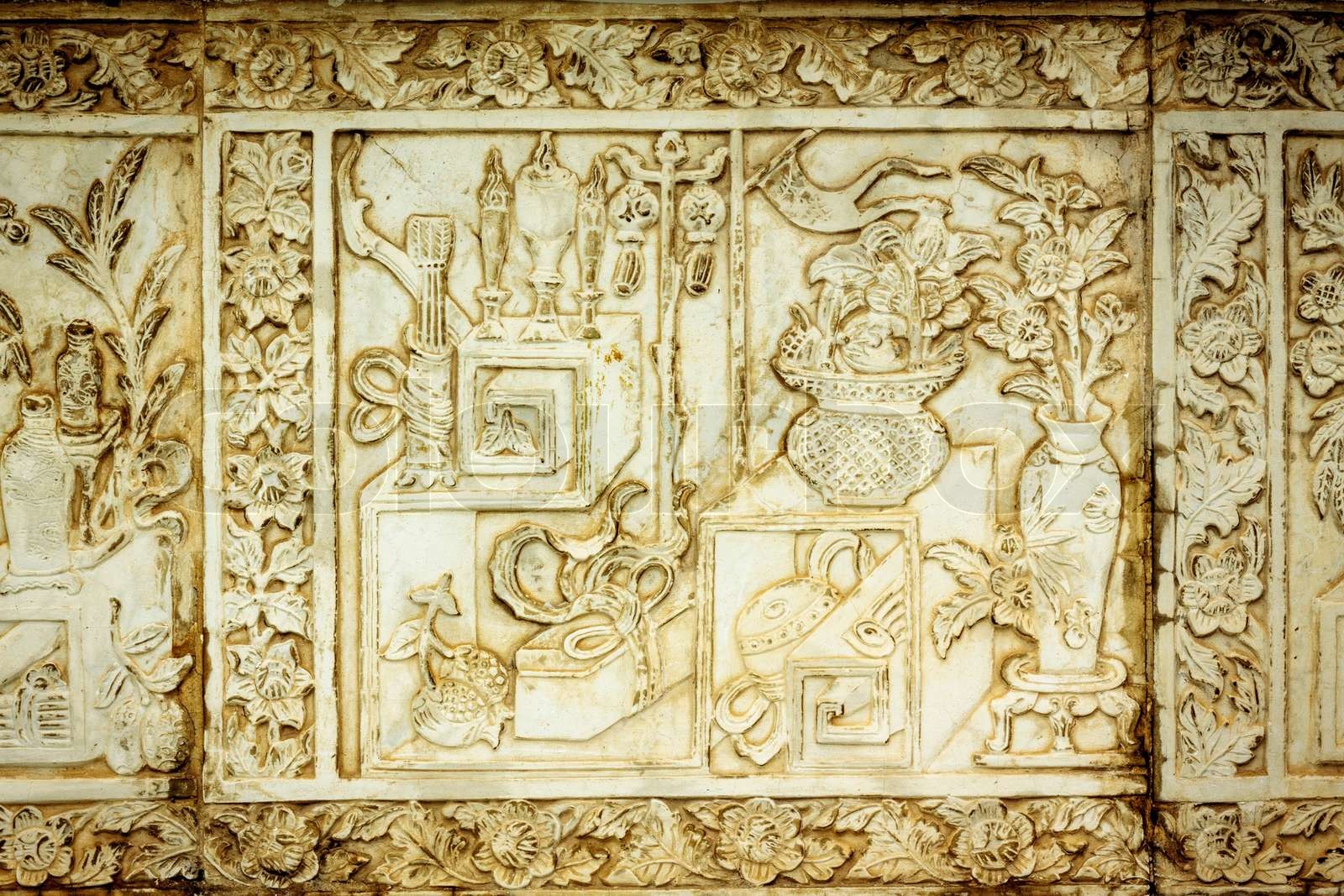 Traditional Chinese stone engrave art wall | Stock image | Colourbox