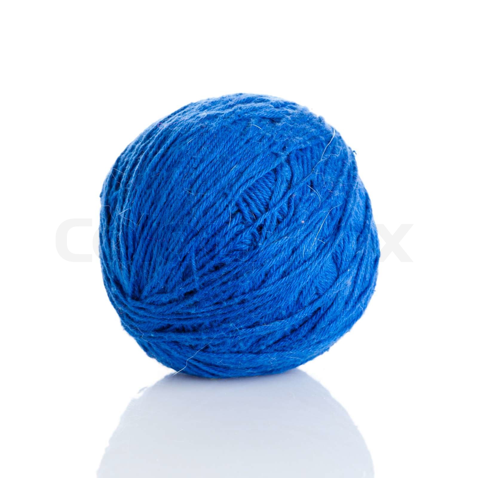 Blue wool yarn ball isolated on white | Stock image | Colourbox