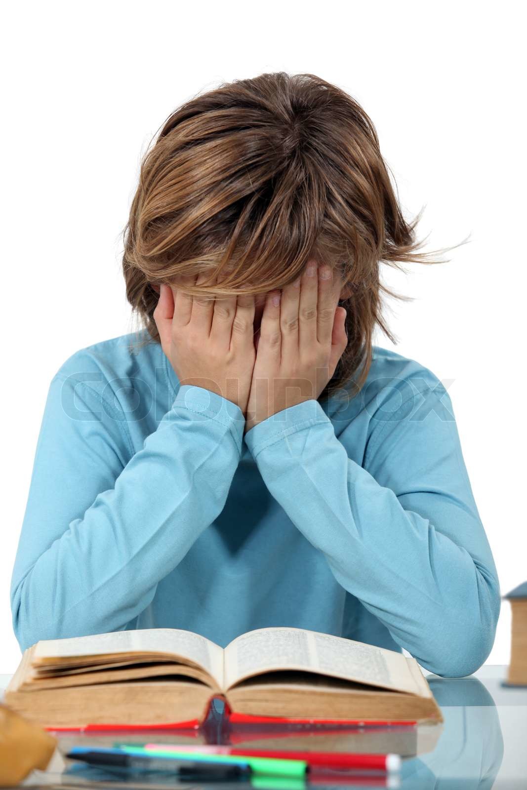 little boy tired of reading | Stock image | Colourbox