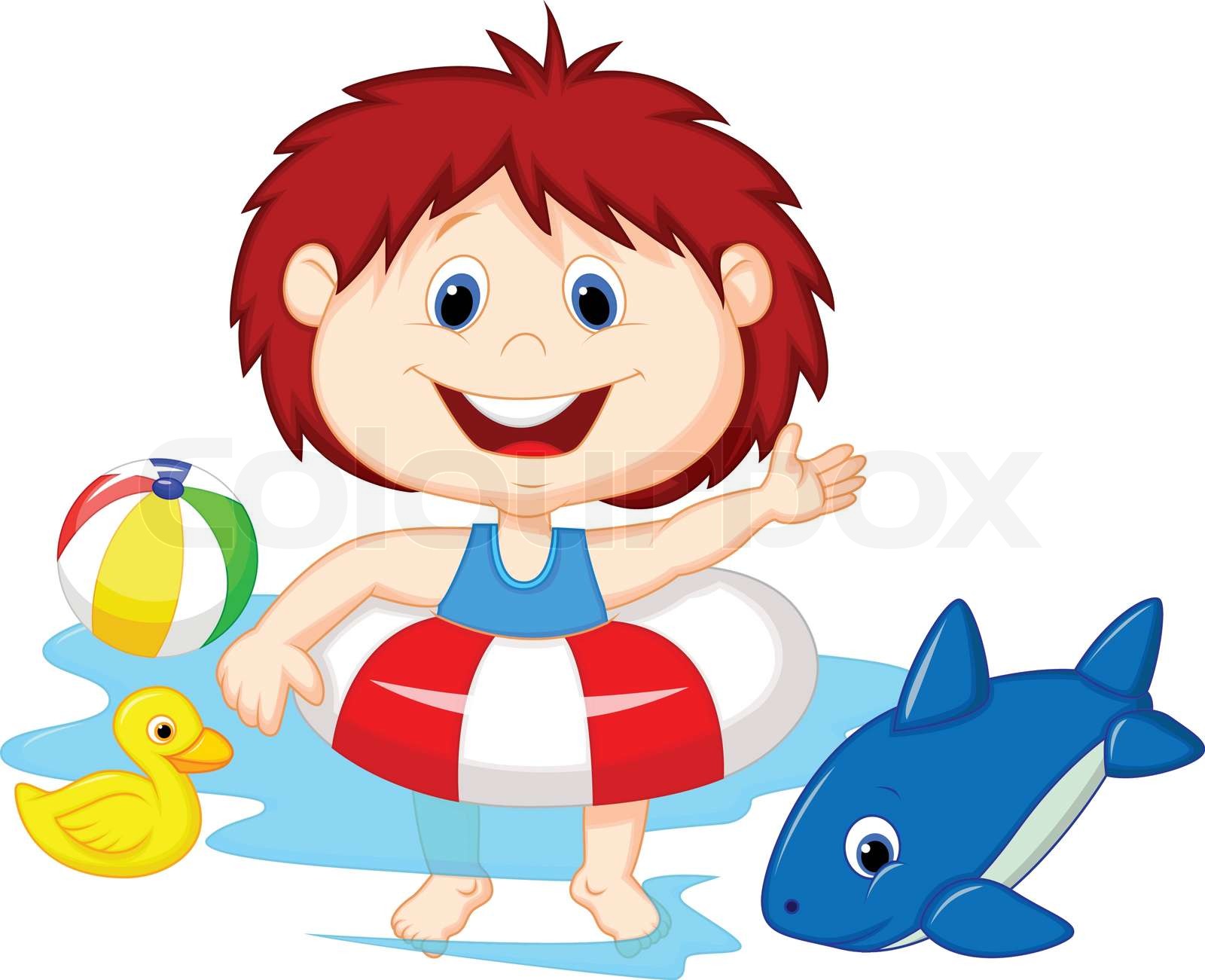 Girl cartoon floating with inflatable ring | Stock vector | Colourbox