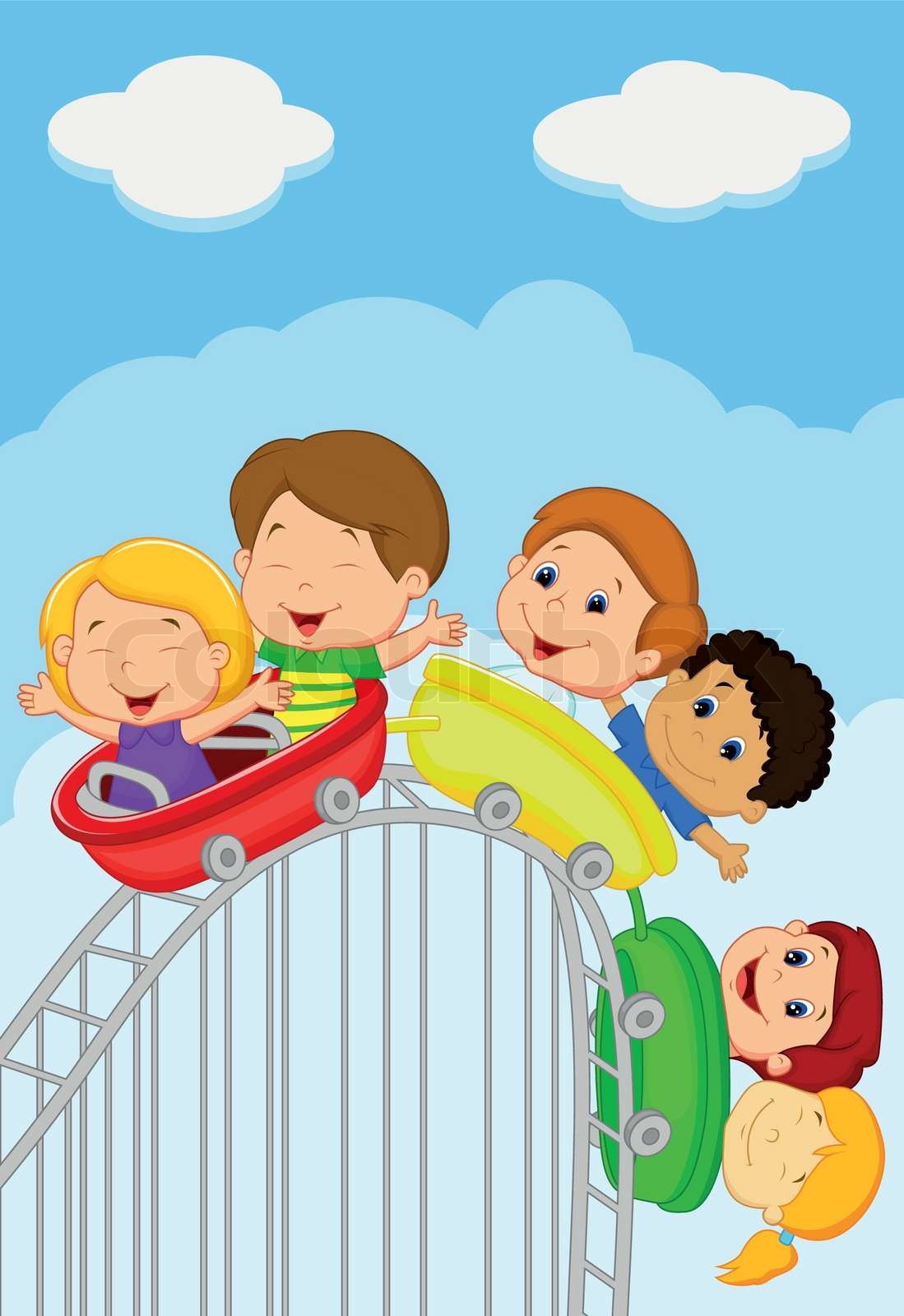 Cartoon kids riding roller coaster | Stock vector | Colourbox