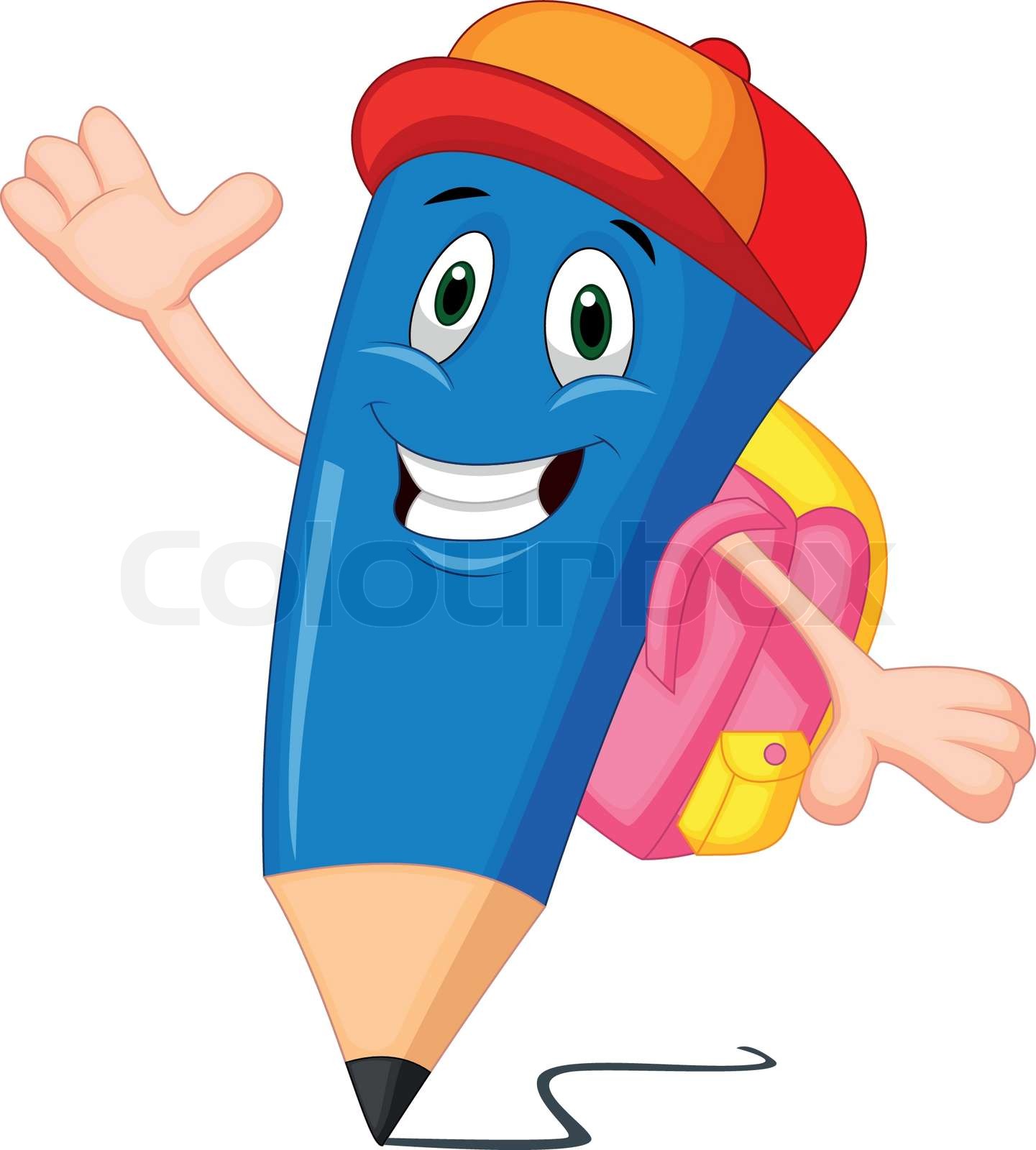 Pencils cartoon with school bags | Stock vector | Colourbox