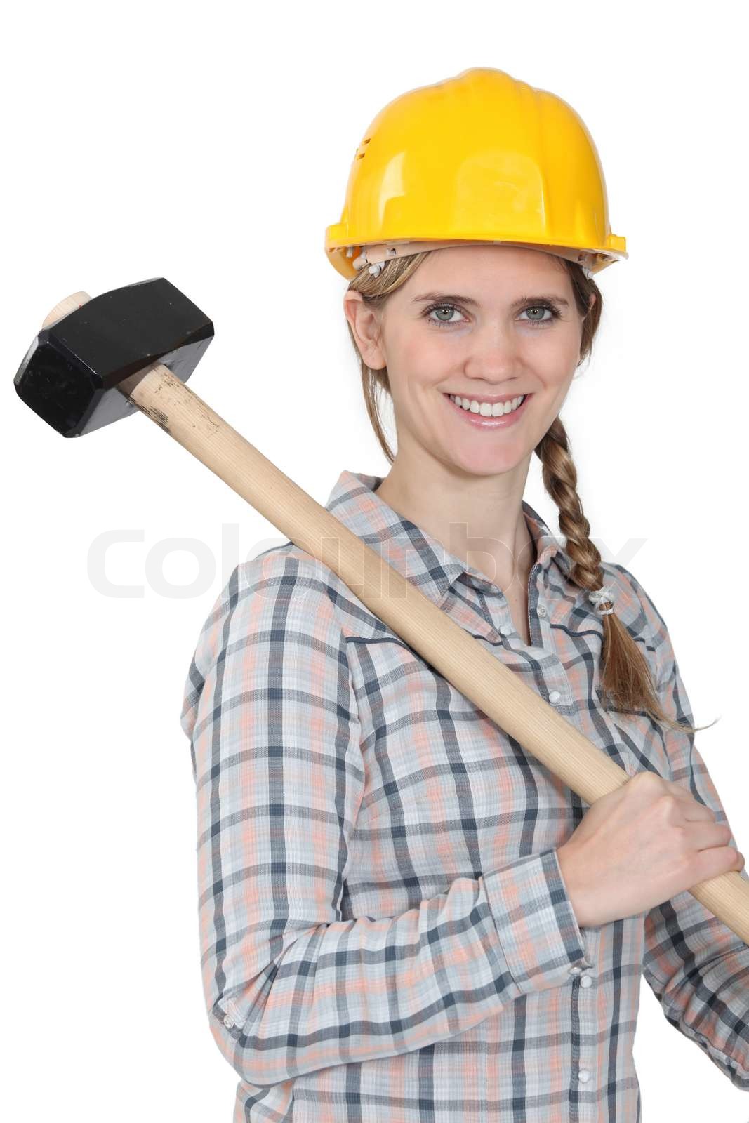 Frau mit großen hammer | Stock Bild | Colourbox