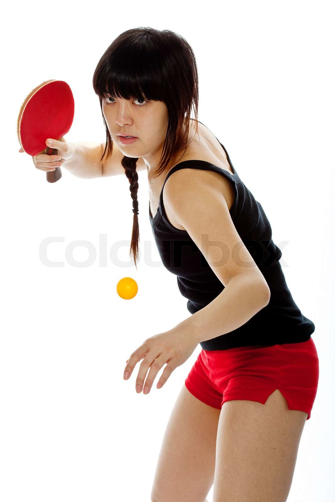 Young Asian woman with a ping-pong racket isolated on white | Stock ...
