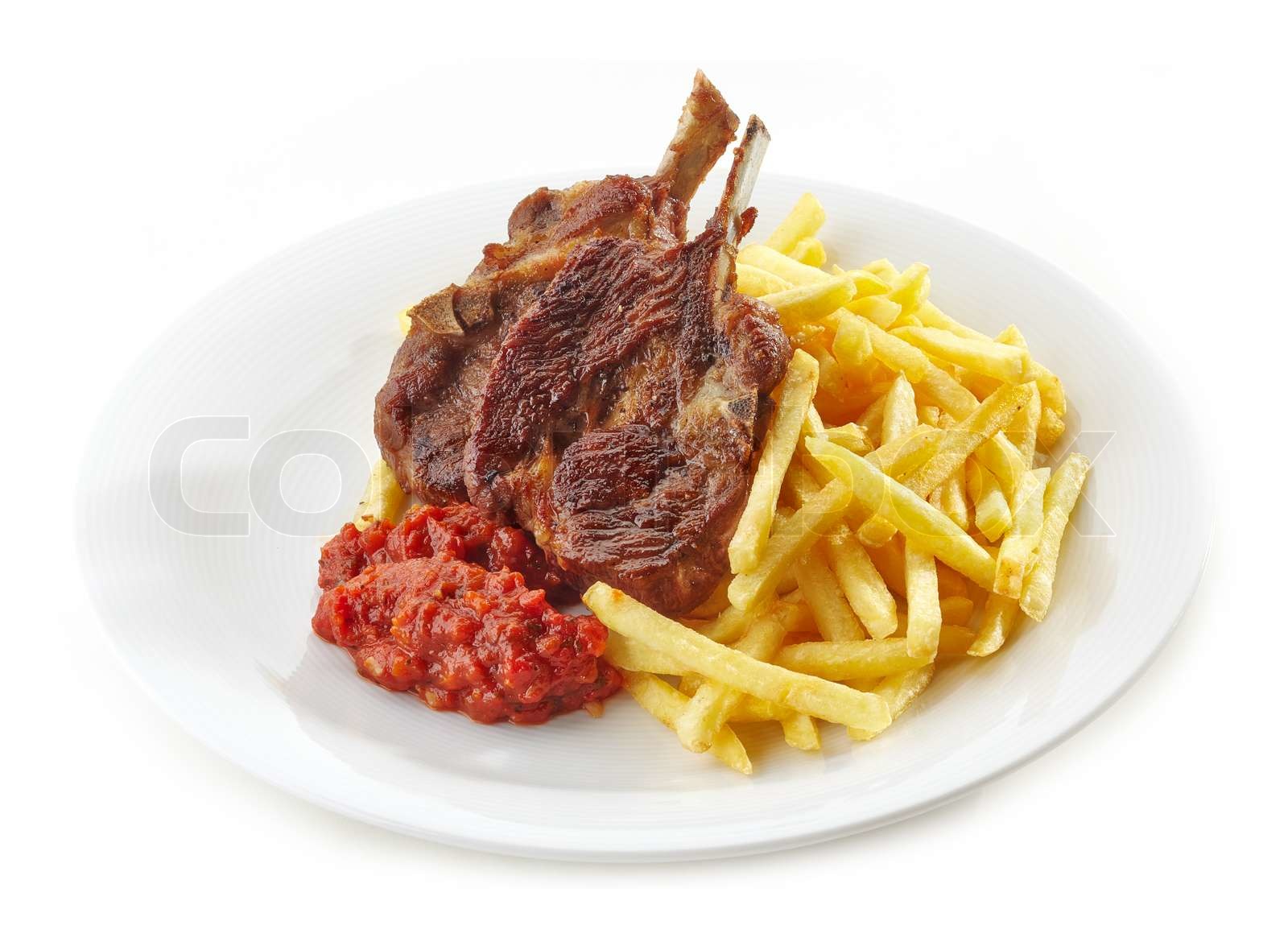 grilled lamb meat and french fries | Stock image | Colourbox