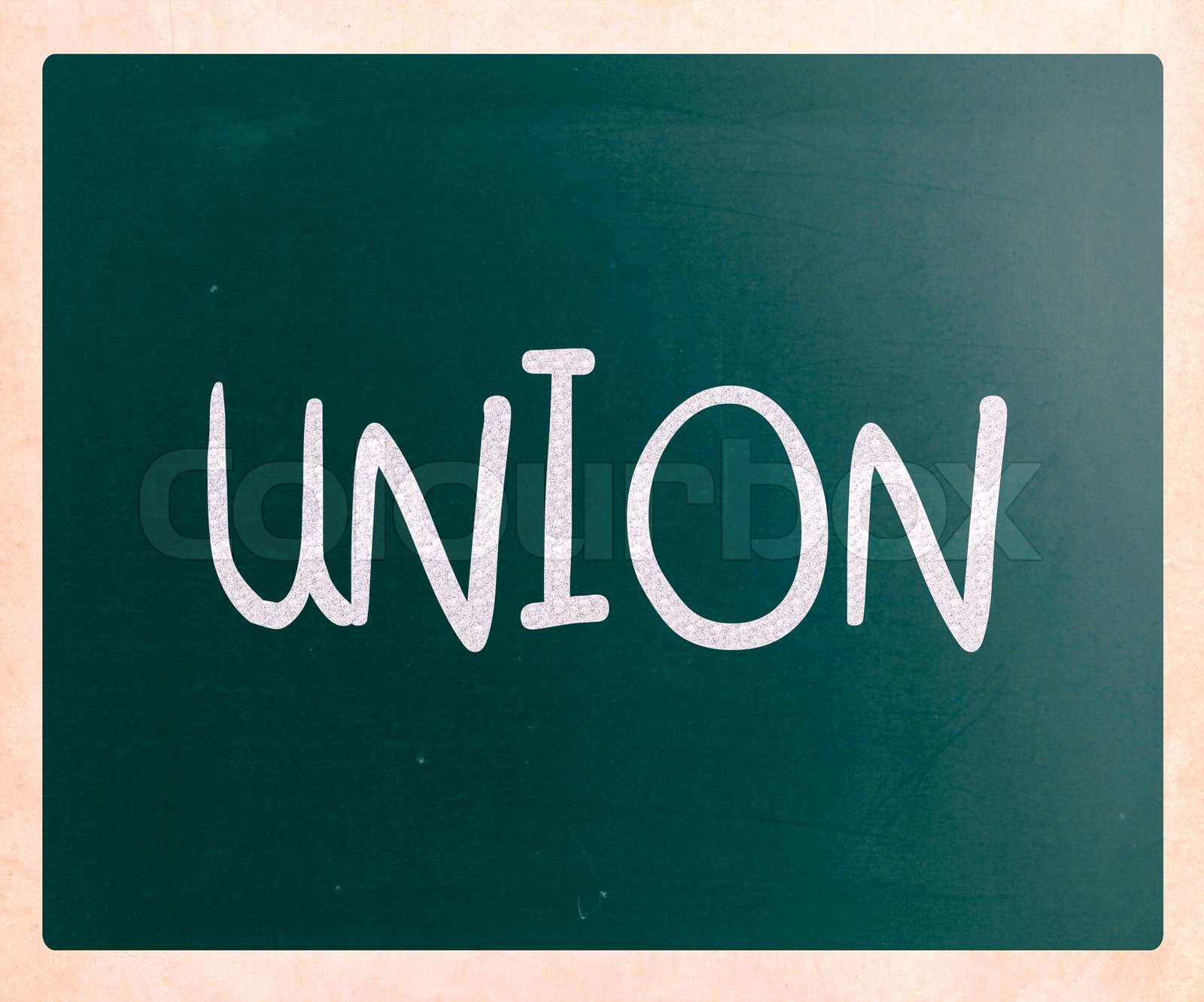 The word "Union" handwritten with white chalk on a blackboard | Stock ...