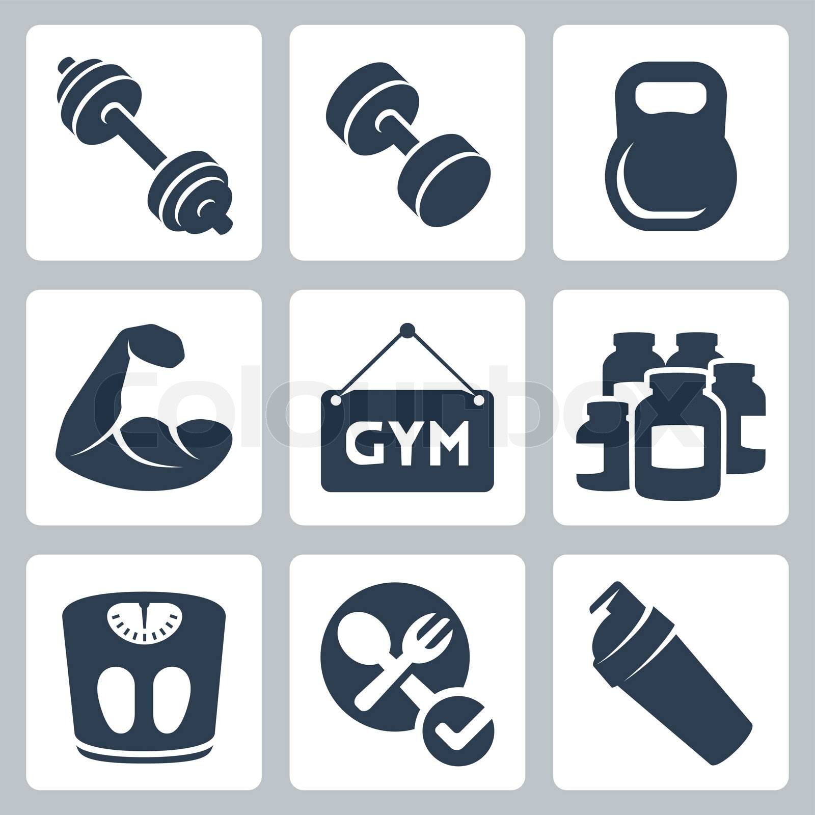 Vector isolated bodybuilding/fitness icons set | Stock vector | Colourbox