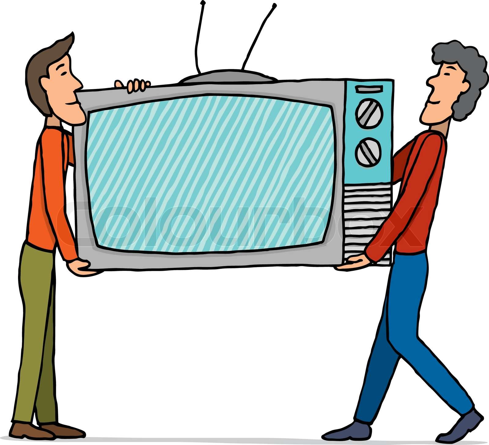 Teamwork / Moving huge tv set | Stock vector | Colourbox
