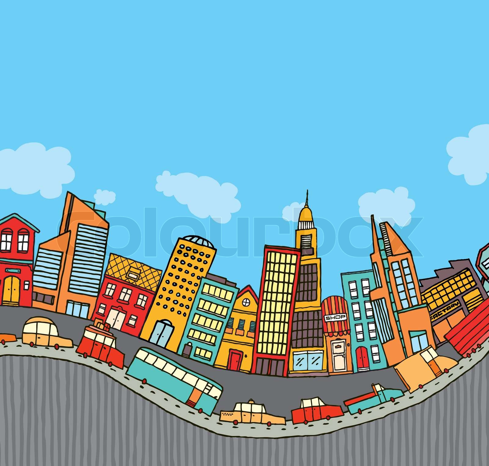 Funny cartoon city with copyspace | Stock vector | Colourbox