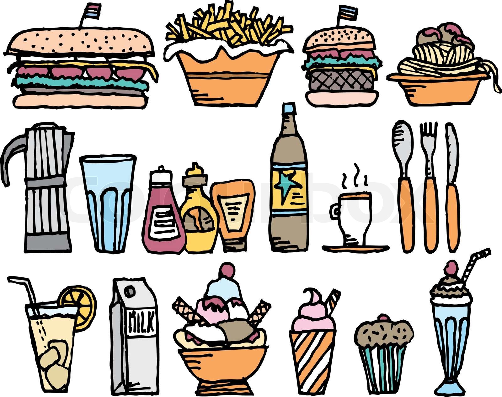Food and drinks / Color restaurant stuff | Stock vector | Colourbox