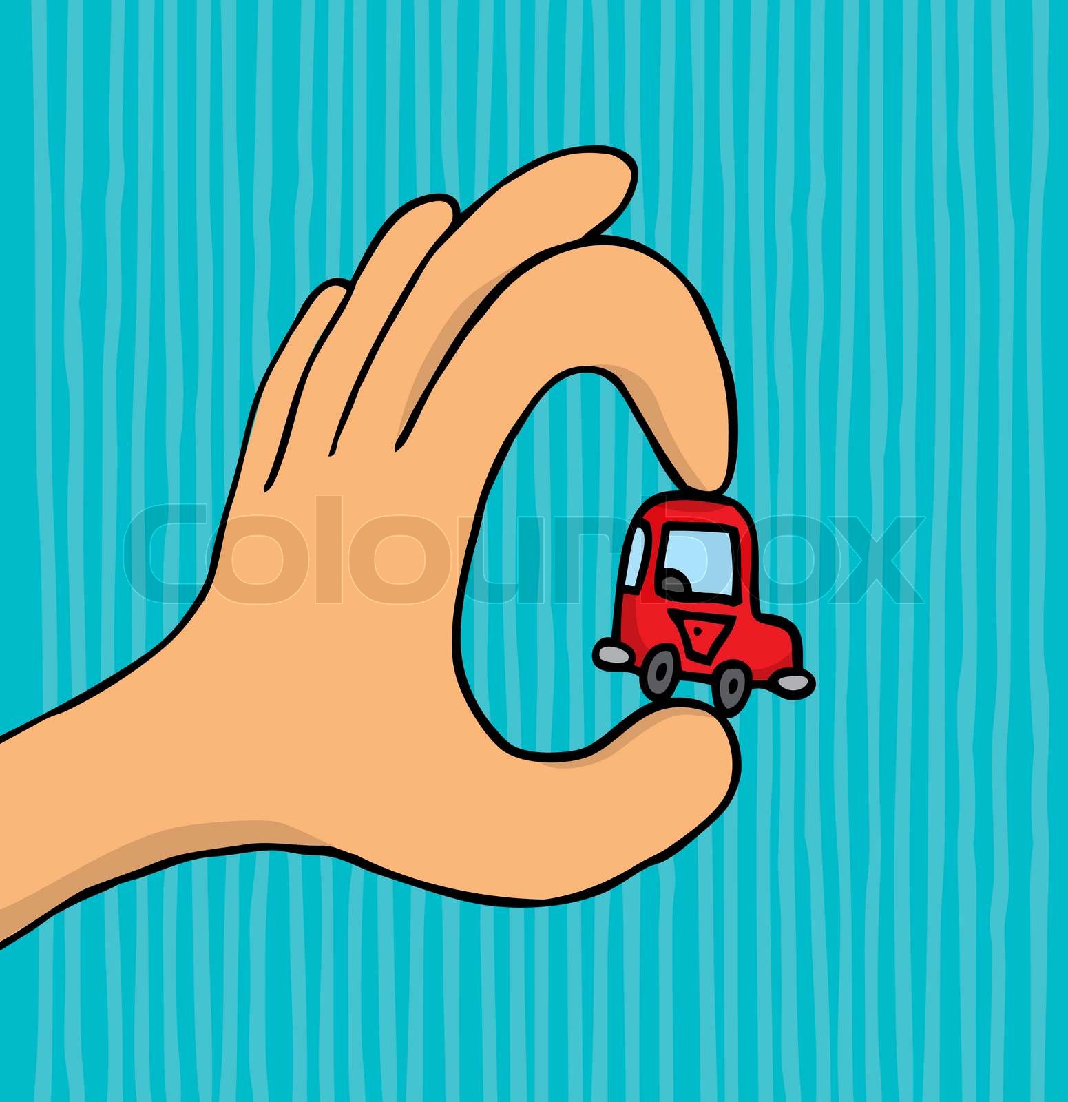 Hand holding tiny car | Stock vector | Colourbox