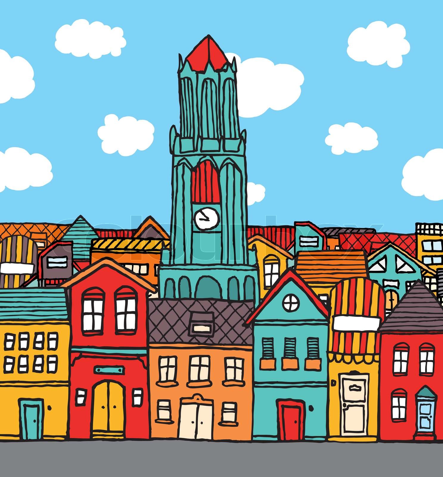 Old cartoon town | Stock vector | Colourbox