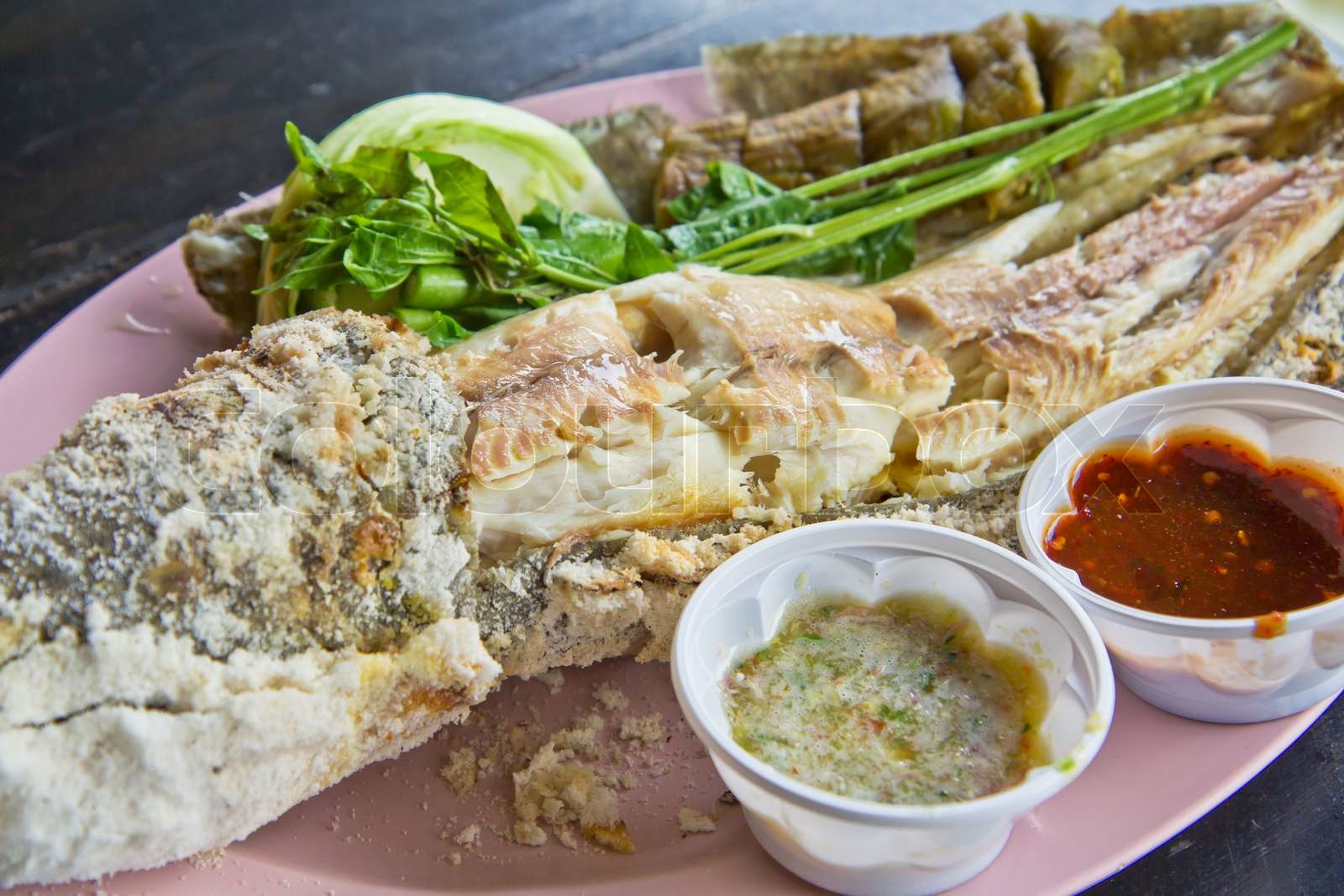 Prepared salted grill snakehead fish with spices in thailand | Stock ...