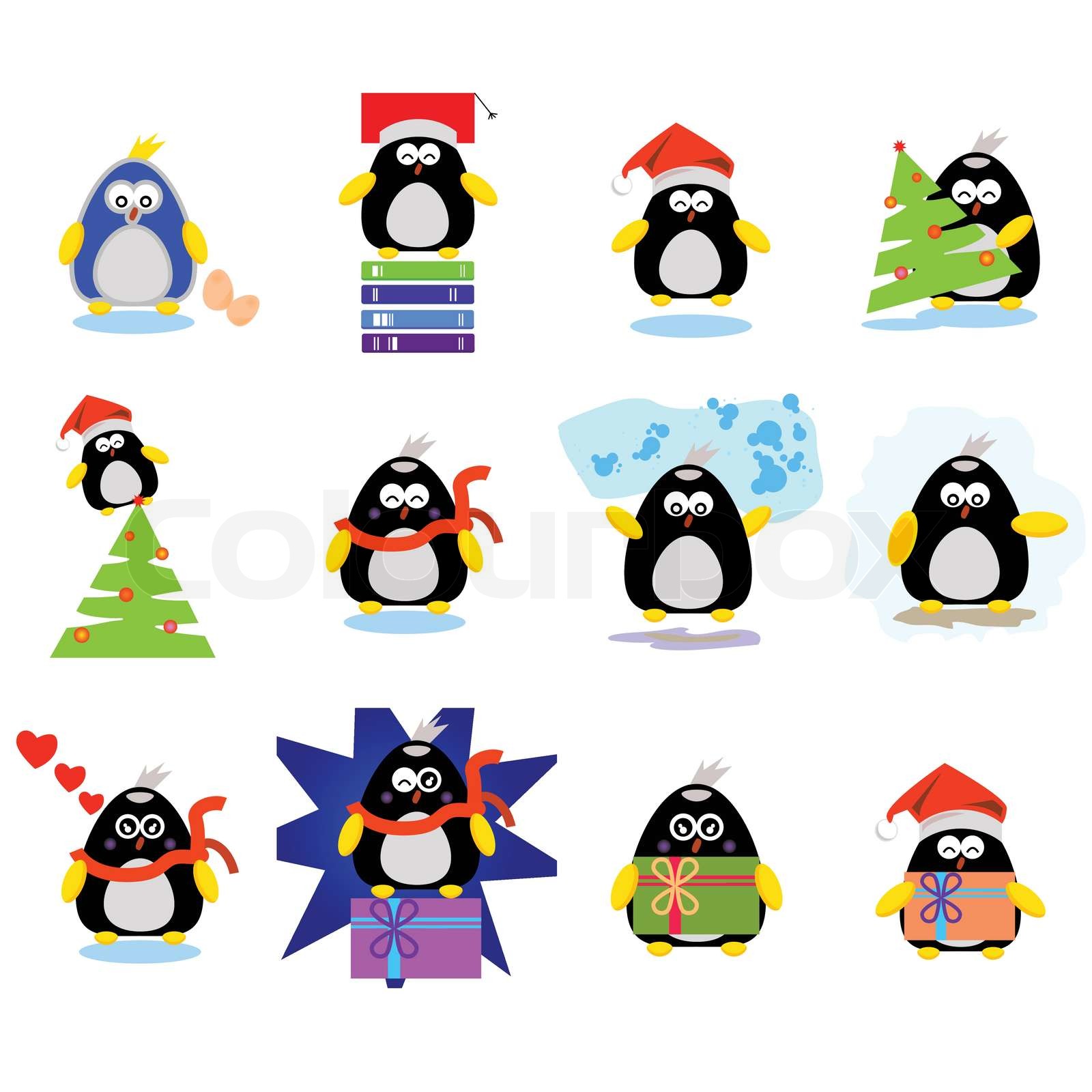 penguin cartoon character set illustration | Stock vector | Colourbox