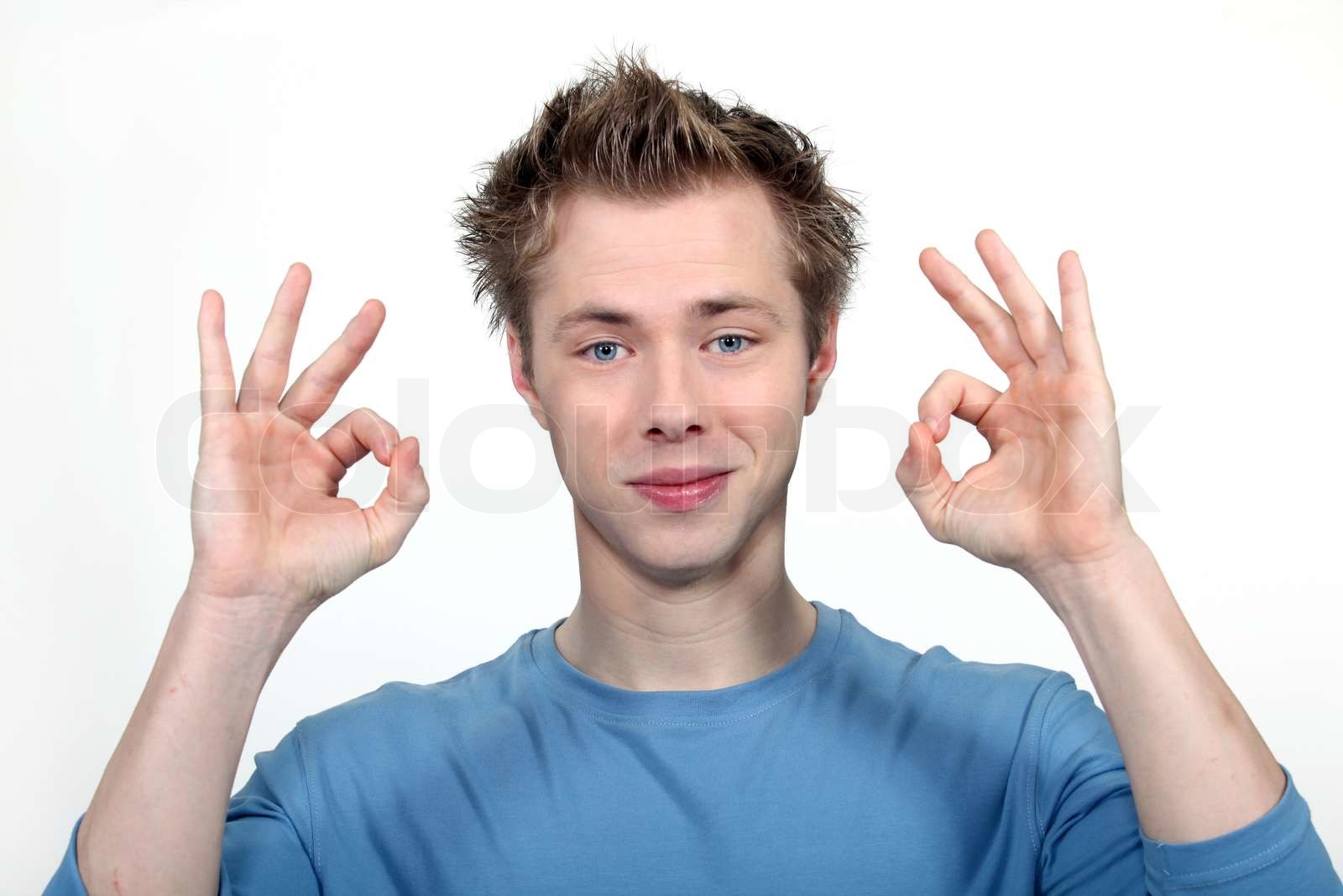 Man Macht Doppelt OK Zeichen Stock Bild Colourbox