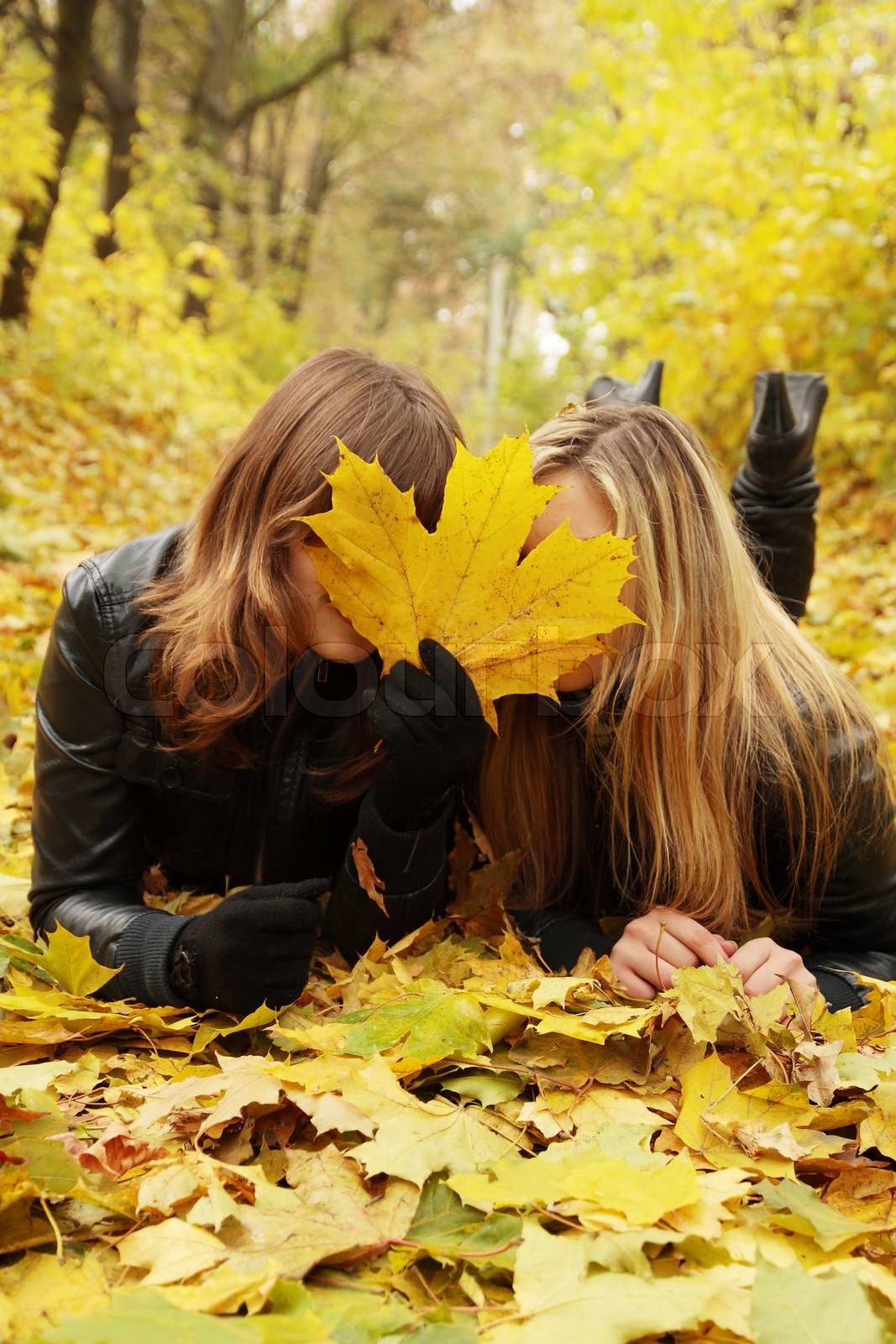 Two friends hide face | Stock image | Colourbox