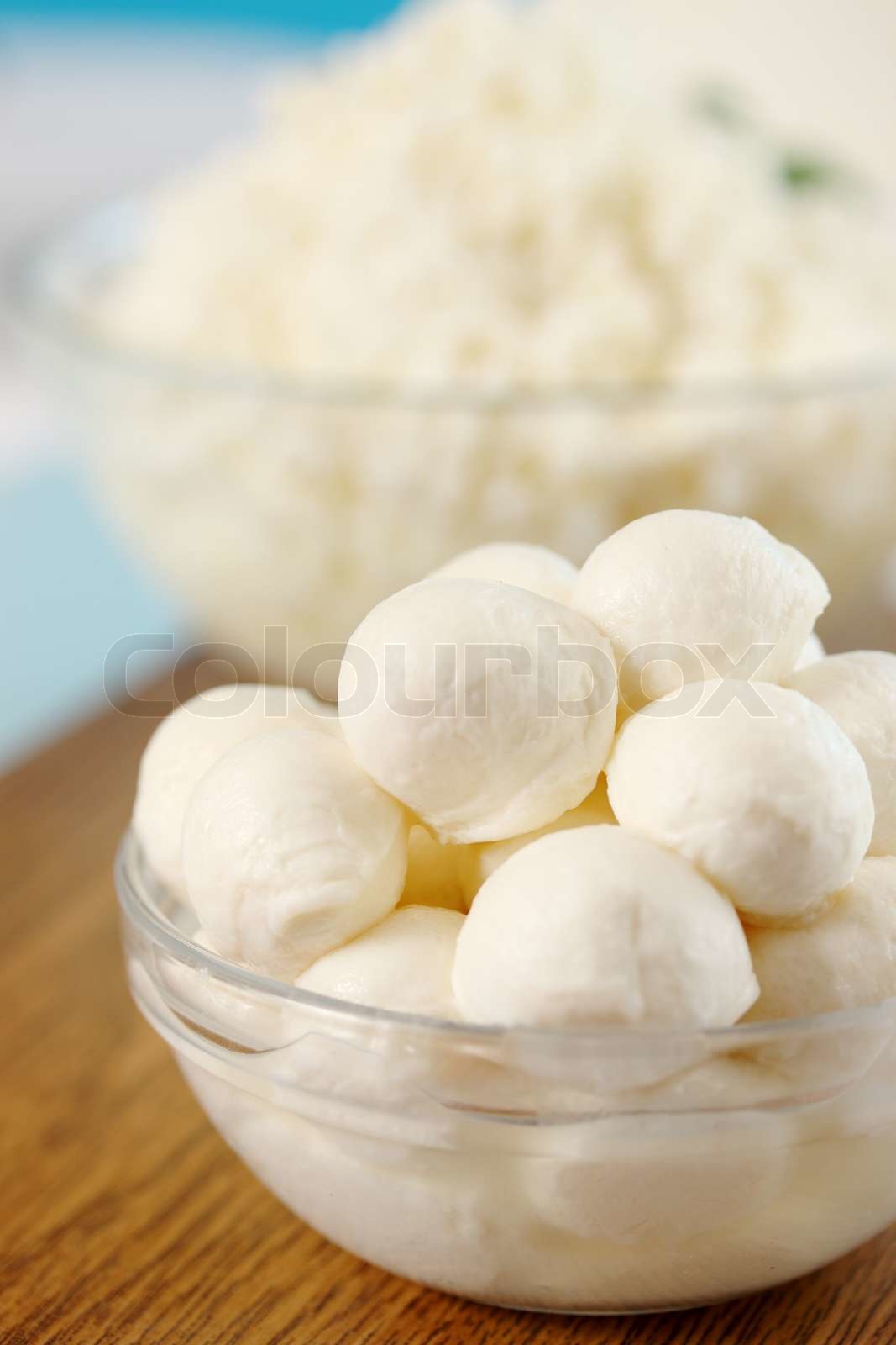 mozzarella in a transparent bowl | Stock image | Colourbox