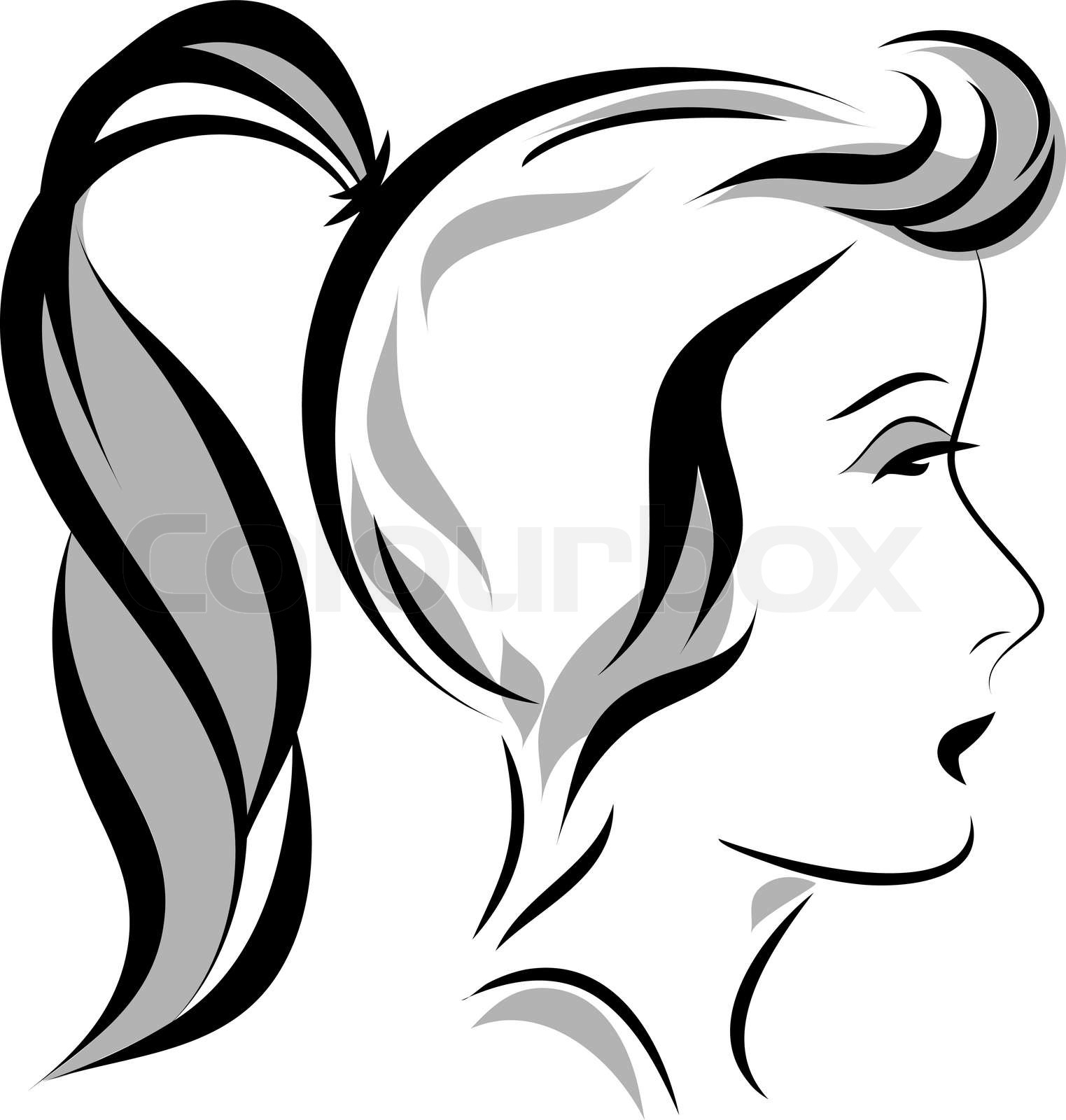Vector illustration of girl head with a ponytail | Stock vector | Colourbox