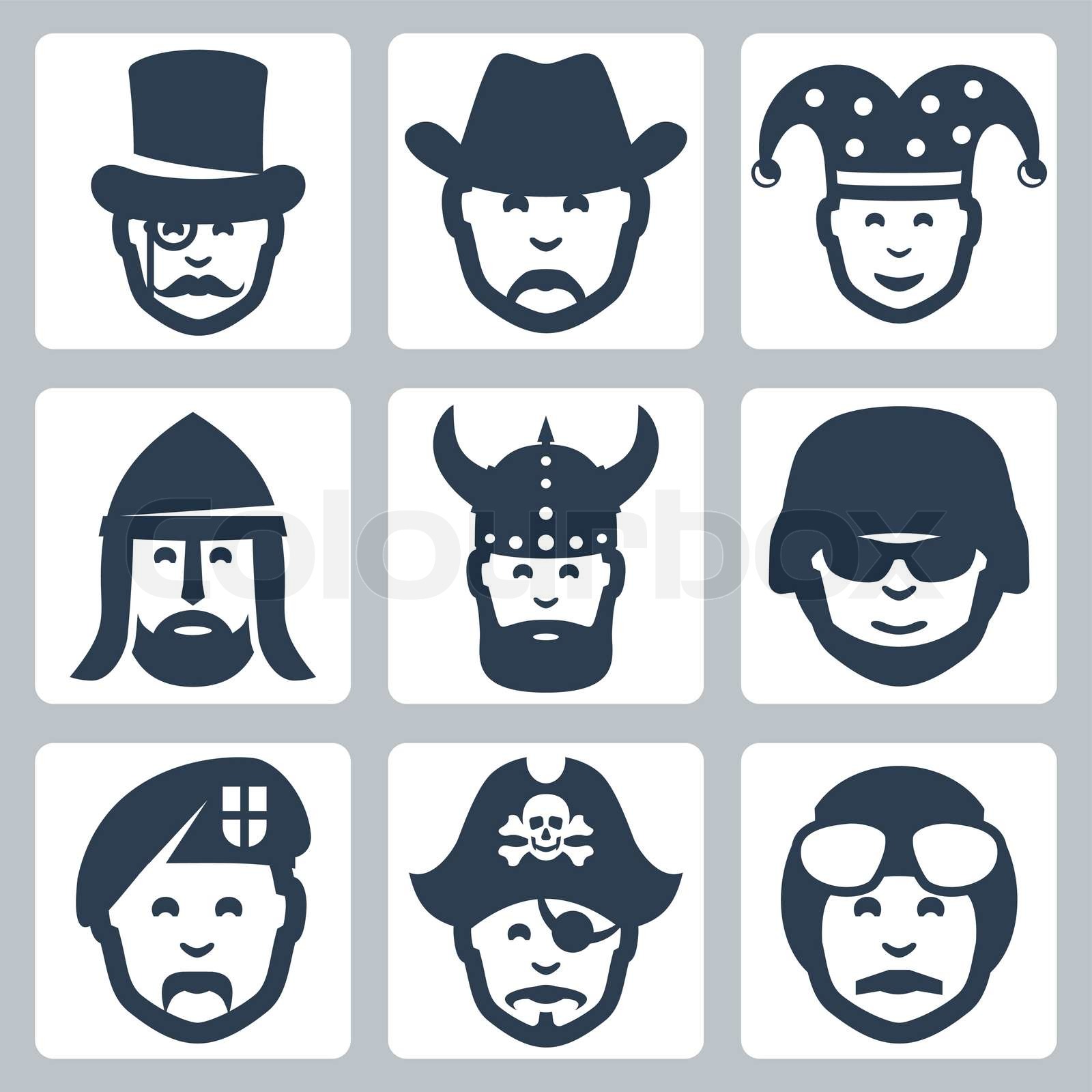 Vector icons set Beruf : Zauberer , cowboy, Narr , Ritter , Wikinger ...