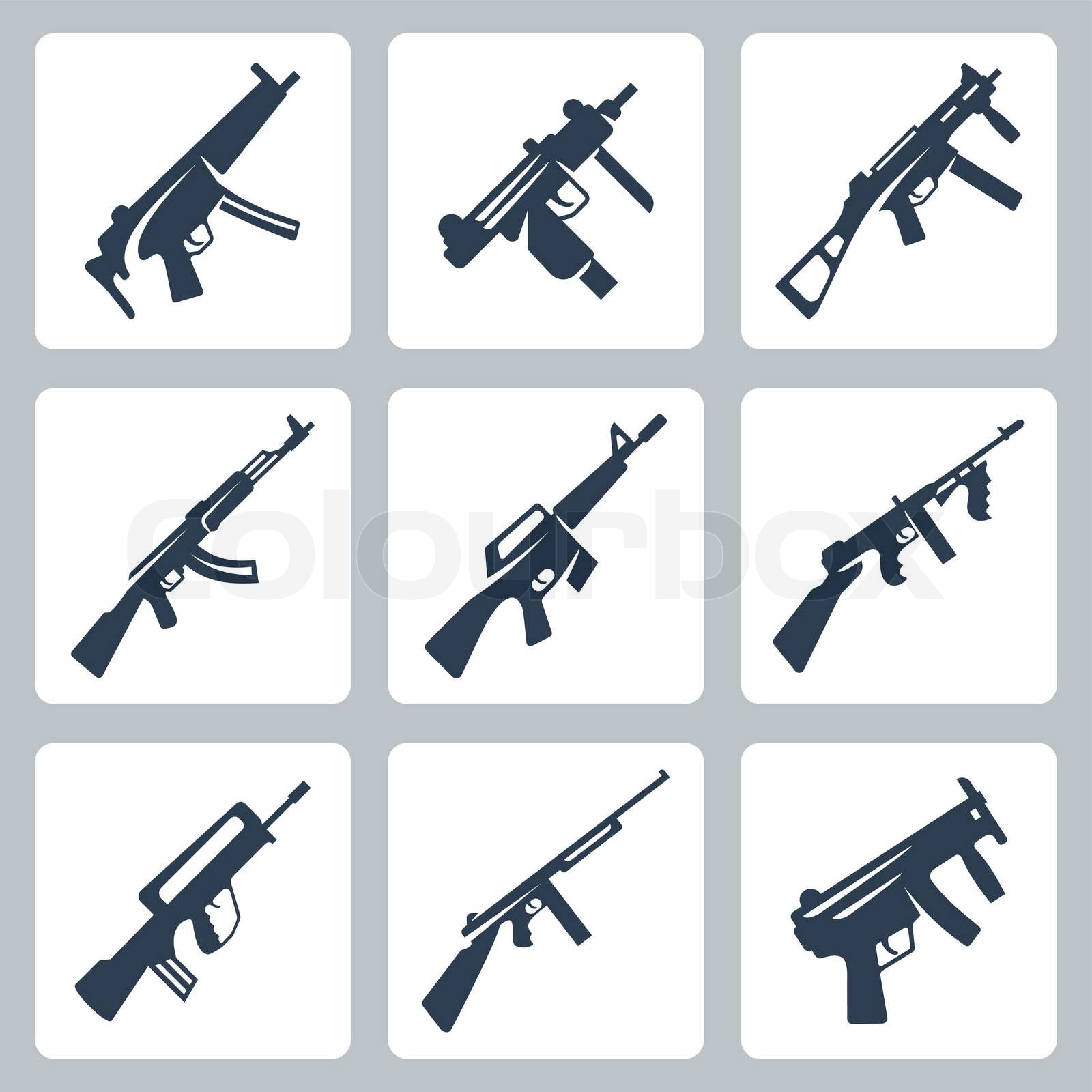 Vector machine guns and assault rifles icons set | Stock vector | Colourbox