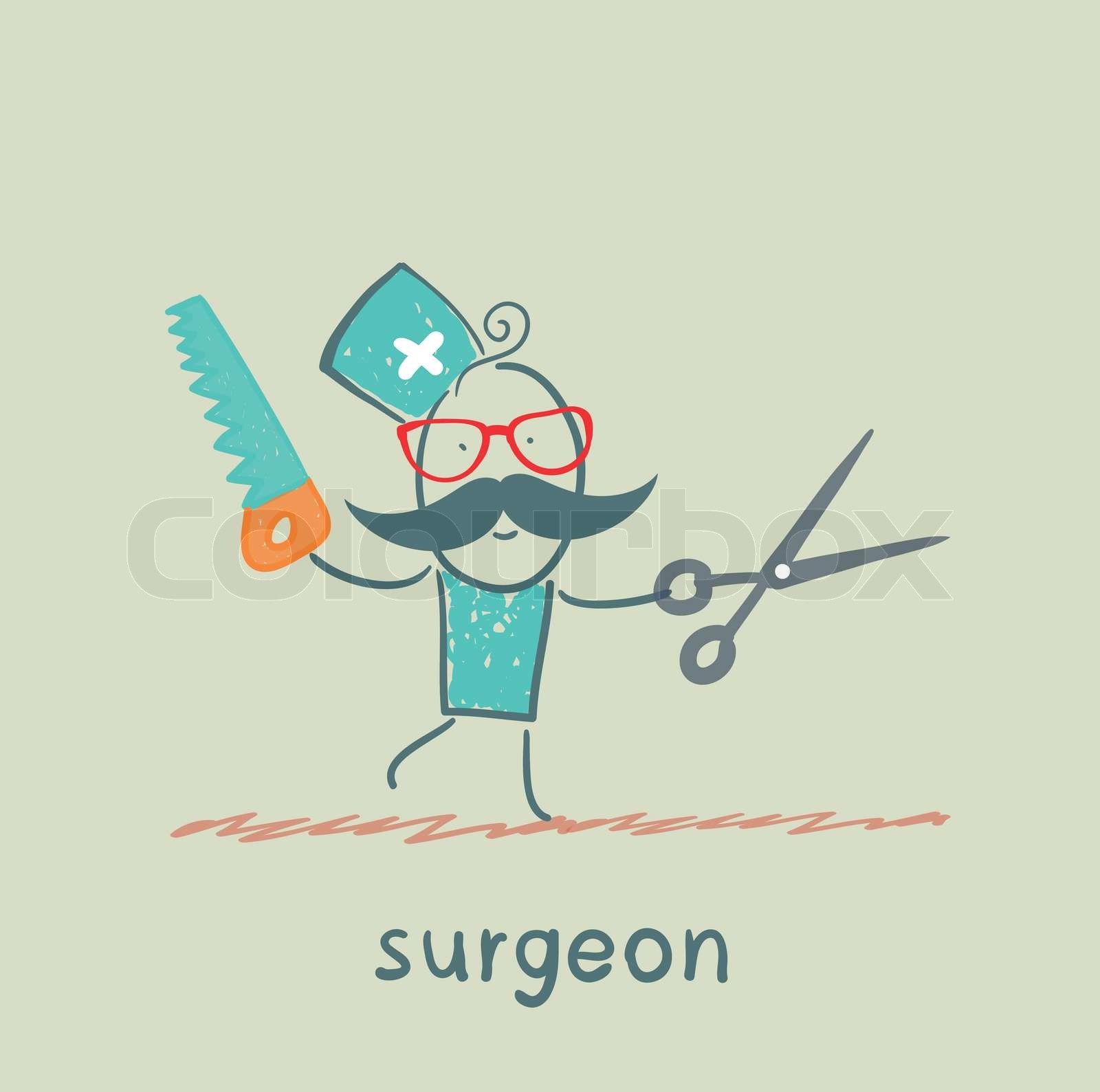 Surgeon holding a saw and scissors | Stock vector | Colourbox