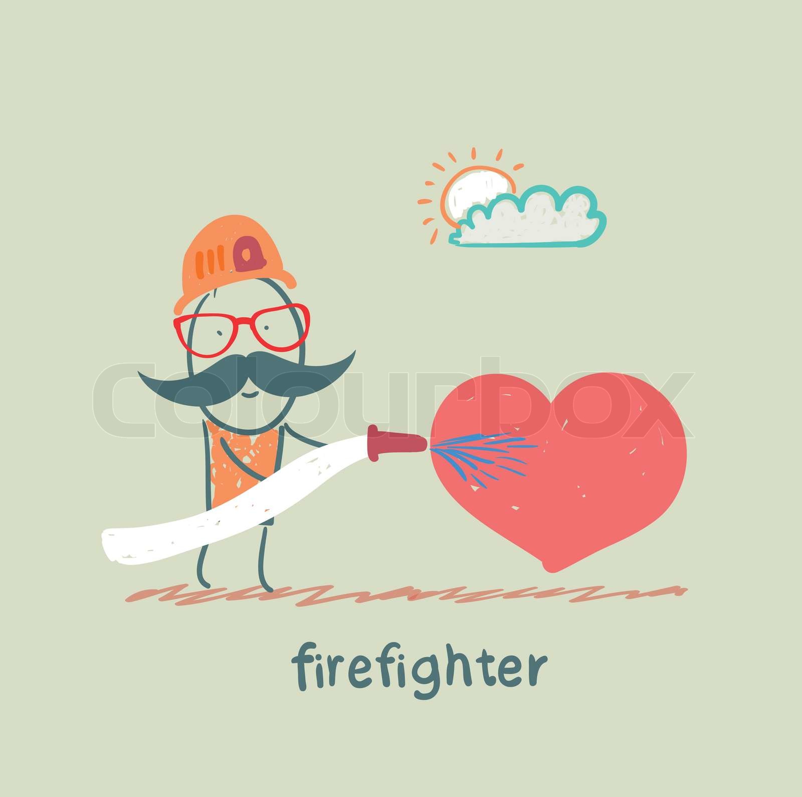 firefighter extinguishes heart | Stock vector | Colourbox