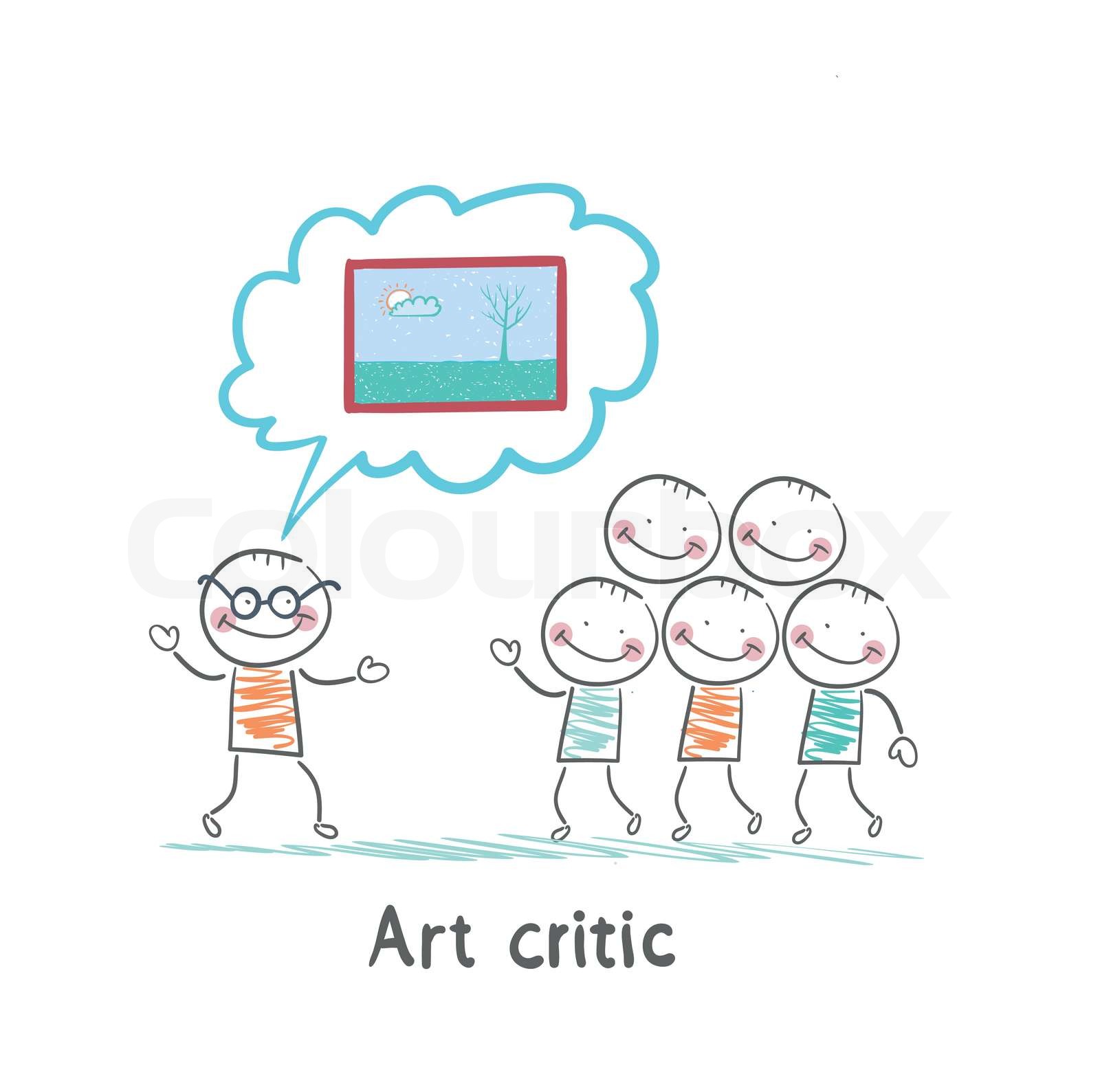 Art critic tells people about the picture | Stock vector | Colourbox