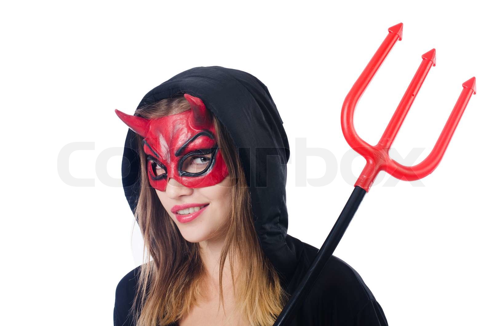 Woman devil with trident isolated on white | Stock image | Colourbox