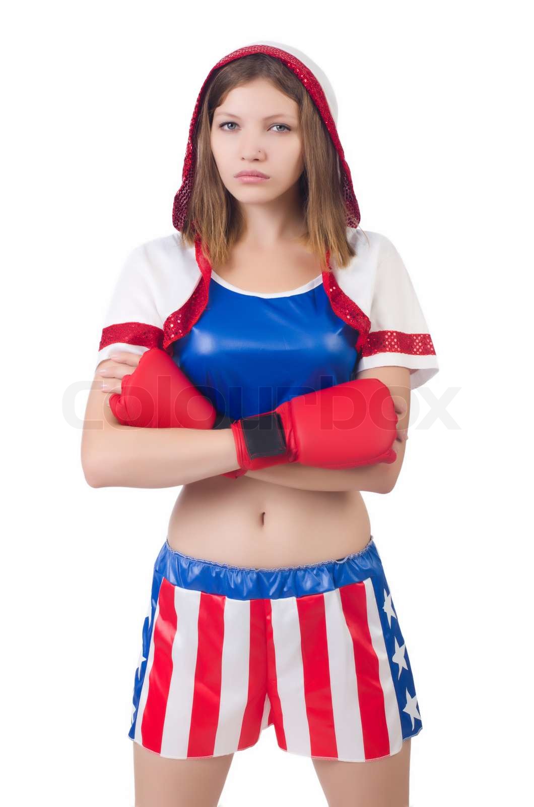 Woman boxer in uniform with US symbols | Stock image | Colourbox